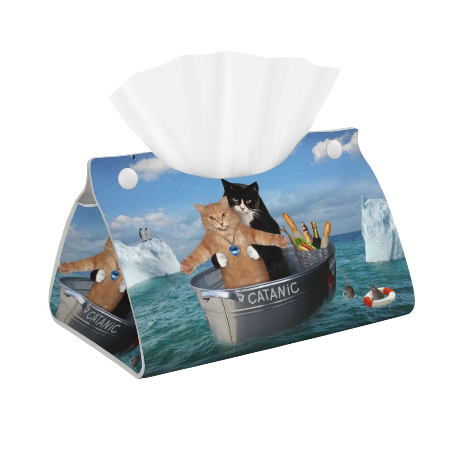Tissue Box Cover, Brave Cats Floating Sea Iceberg Rectangular Leather ...