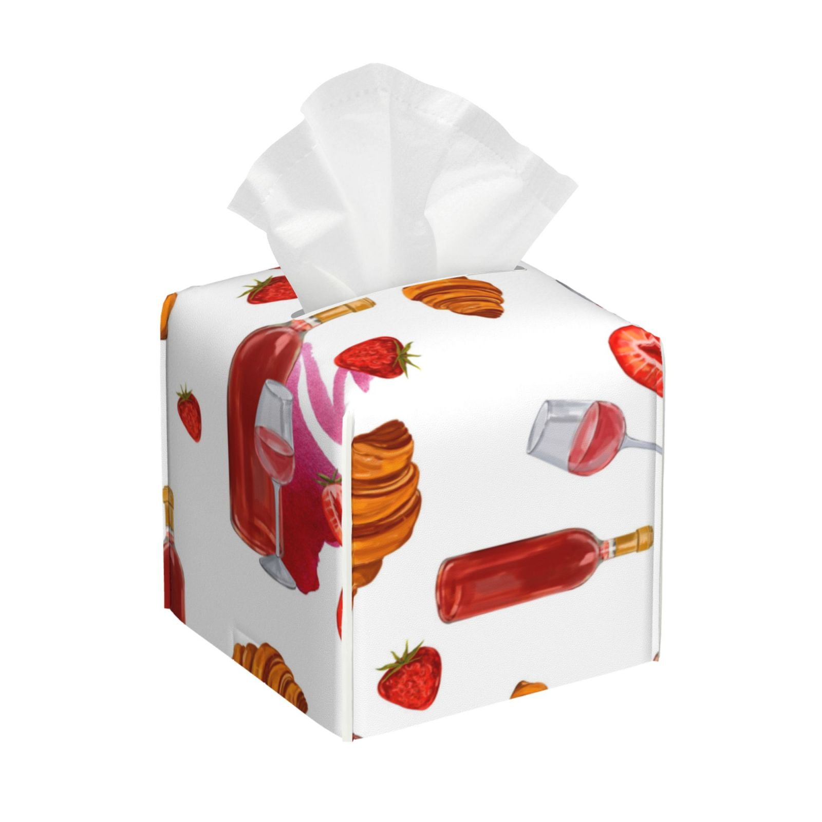Tissue Box Cover, Bread Strawberry Wine Print Red -Modern Square ...