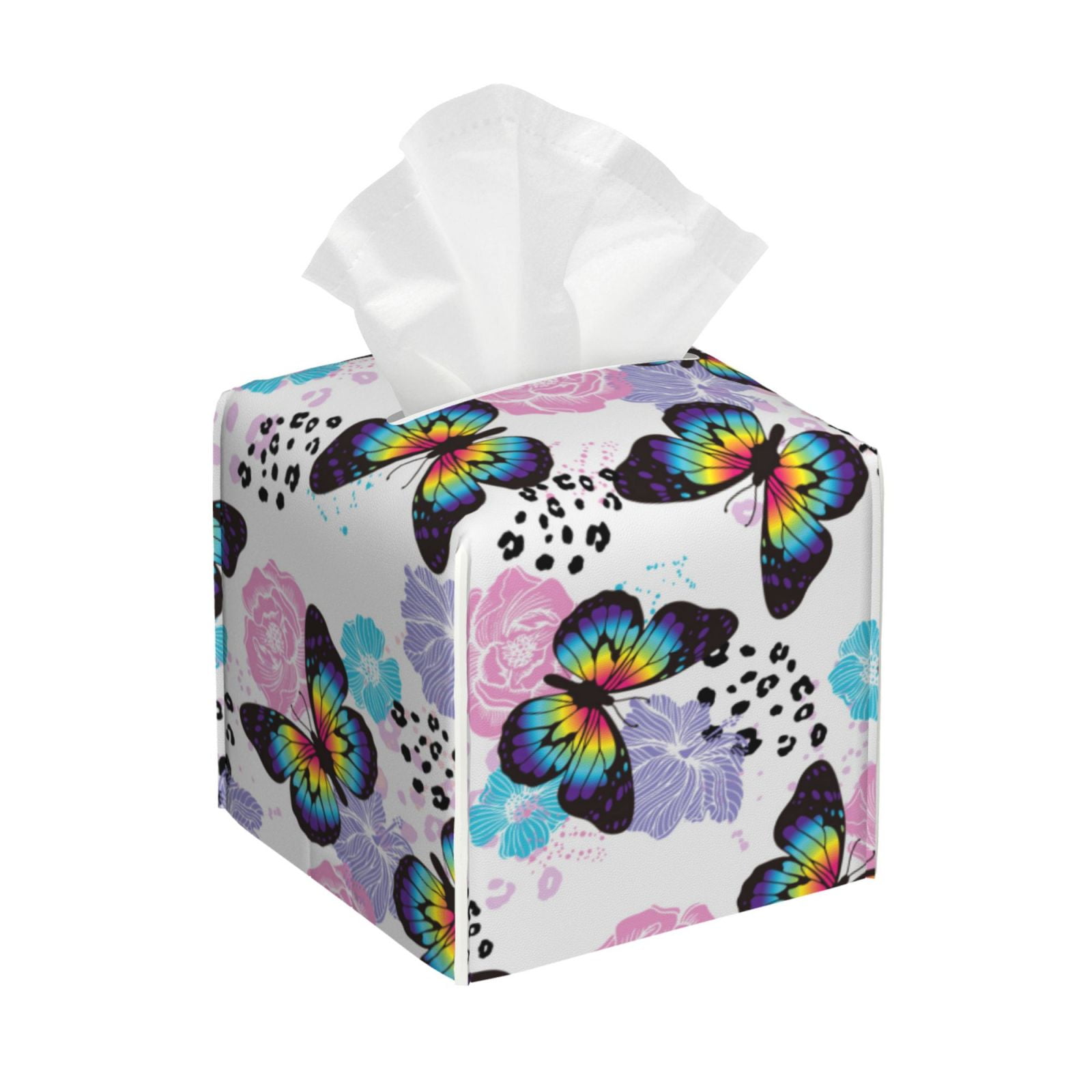 Tissue Box Cover, Bright Butterflies1 Leather Tissue Box Holder ...