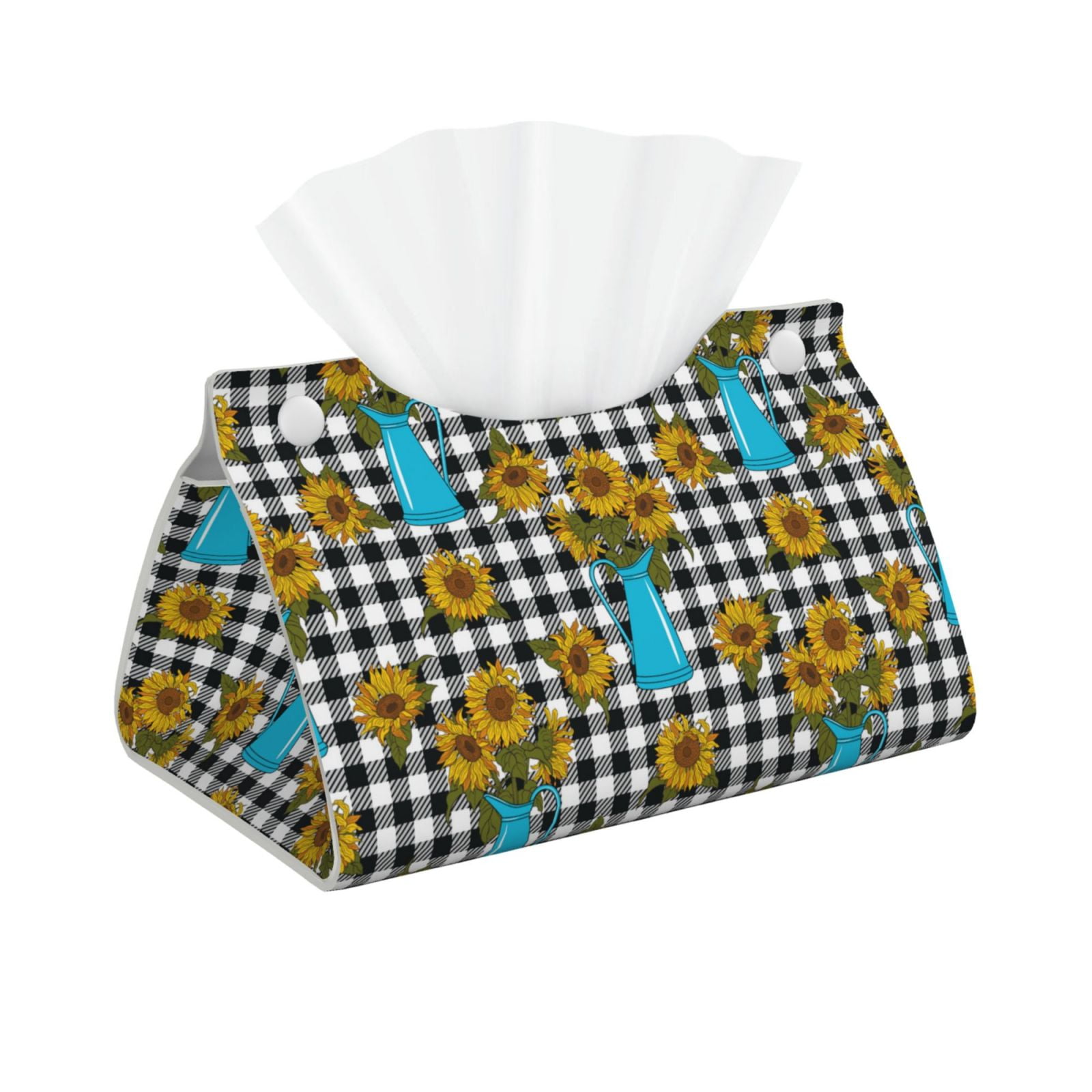 Tissue Box Cover, Bright sunflowers jug buffalo check plaid Leather ...
