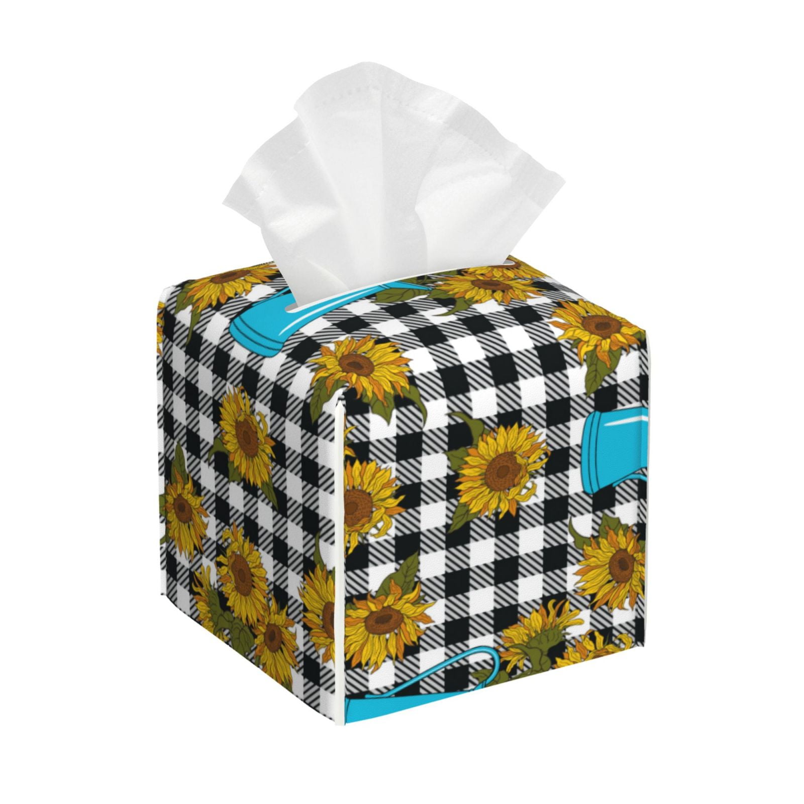 Tissue Box Cover Bright sunflowers jug buffalo check plaid Tissues ...