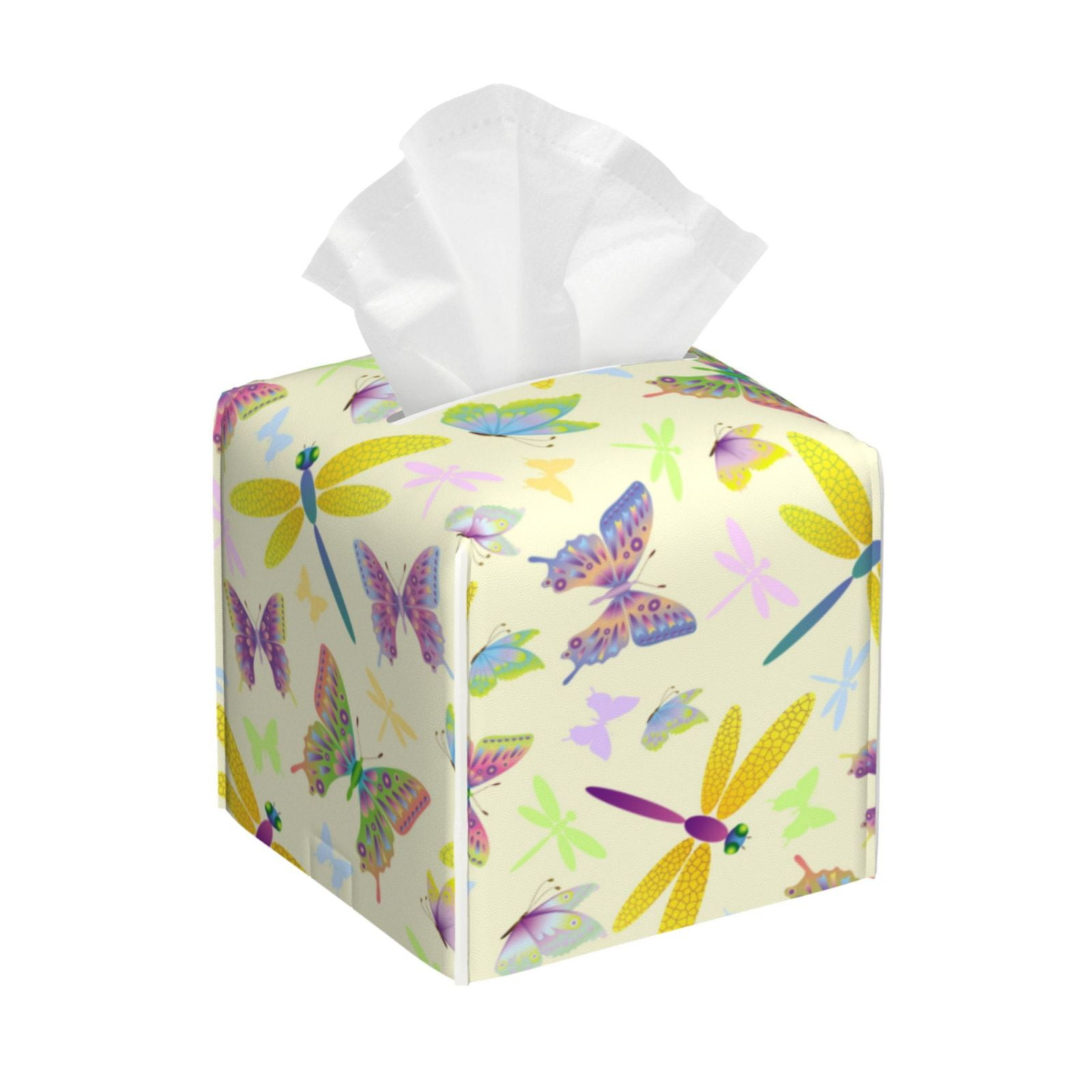 Tissue Box Cover, Brightly Colored Dragonfly Butterfly Leather Tissue ...