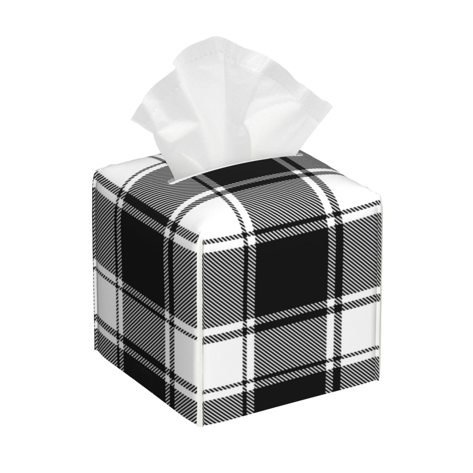Tissue Box Cover, Buffalo check plaid white black Leather Tissue Box ...