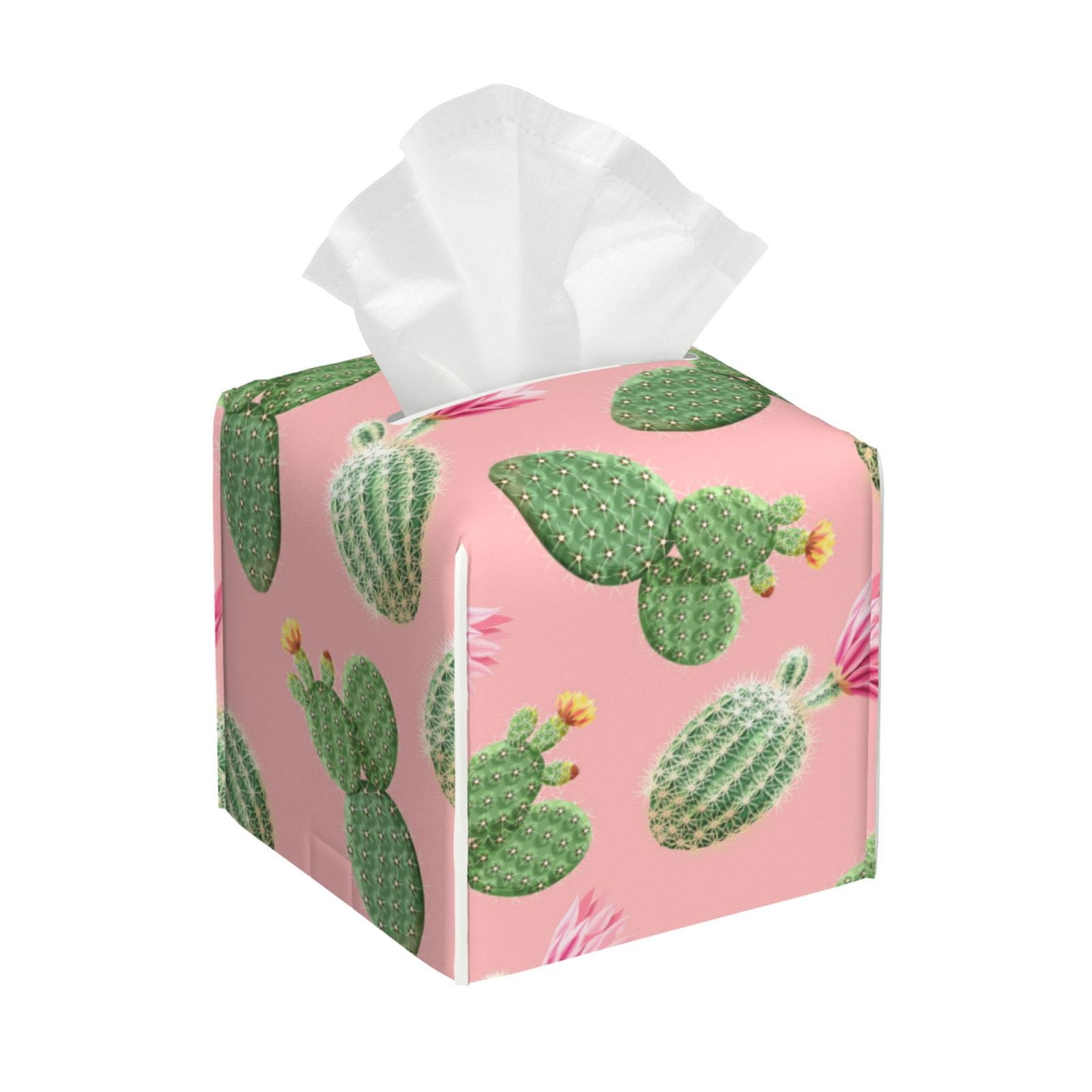 Tissue Box Cover, Cactus blooming pink Leather Tissue Box Holder ...