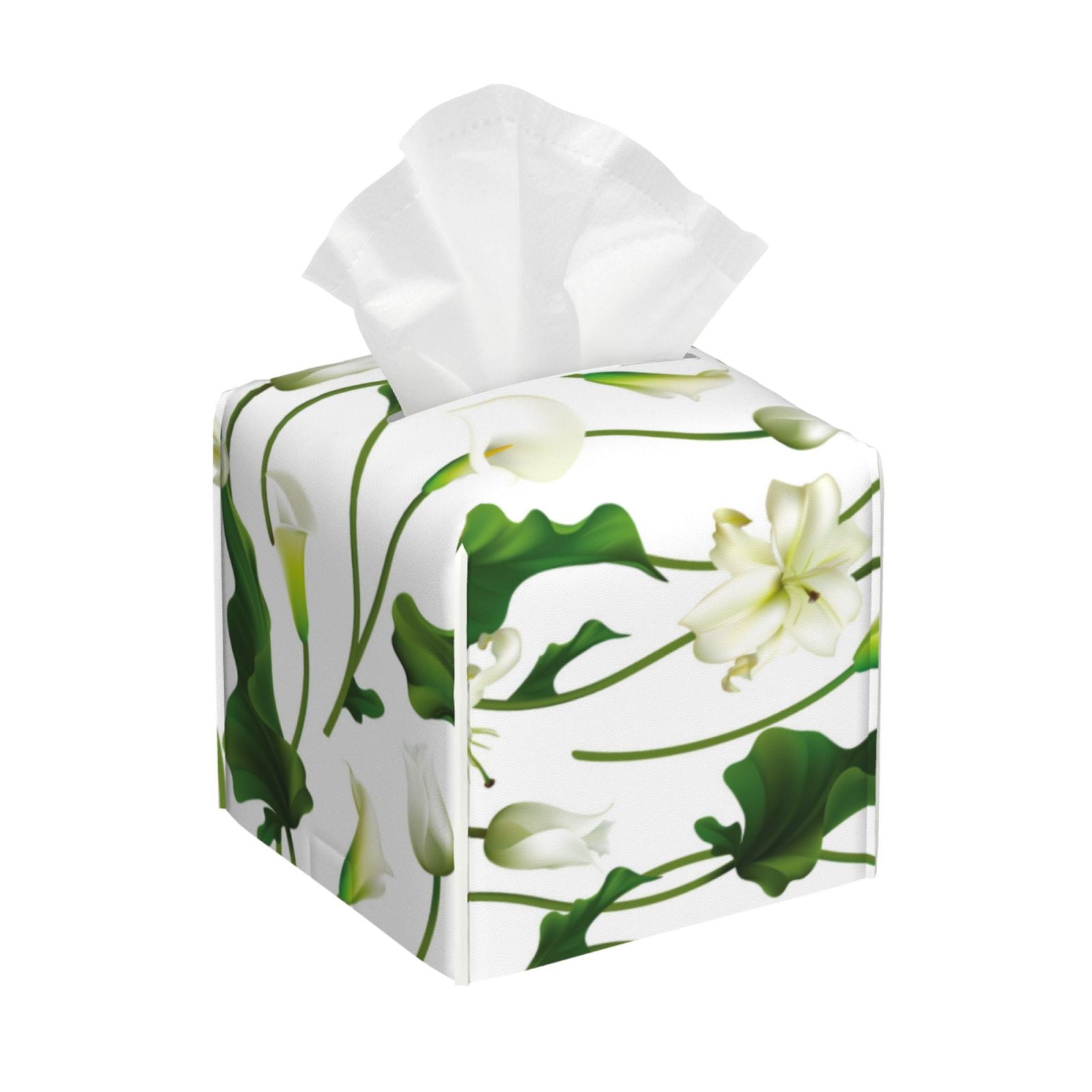 Tissue Box Cover, Calla Lily Flowers Bloom Leather Tissue Box Holder ...