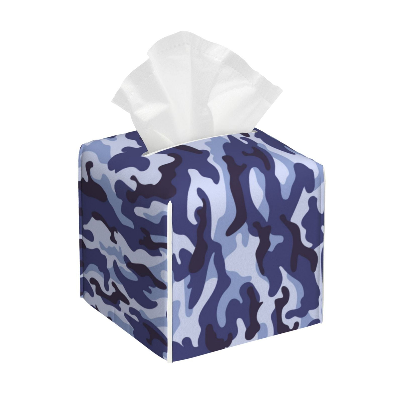 Tissue Box Cover, Camouflage Blue Leather Tissue Box Holder - Tissue ...