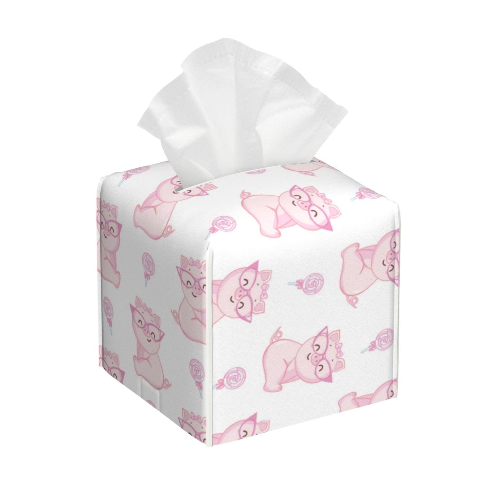 Tissue Box Cover, Candy Cute Pig Pink Leather Tissue Box Holder ...