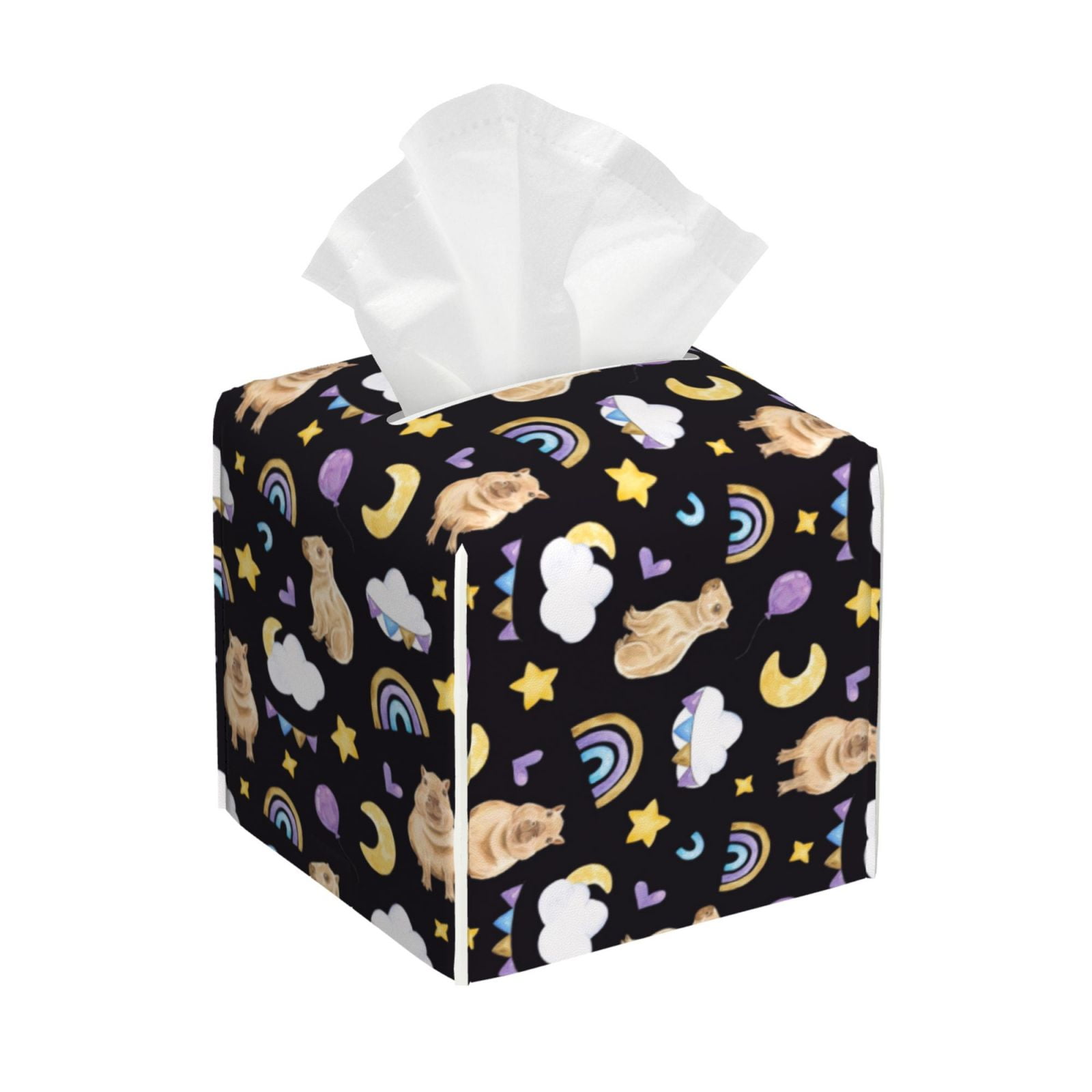 Tissue Box Cover, Capybara Rainbow Star Leather Tissue Box Holder ...