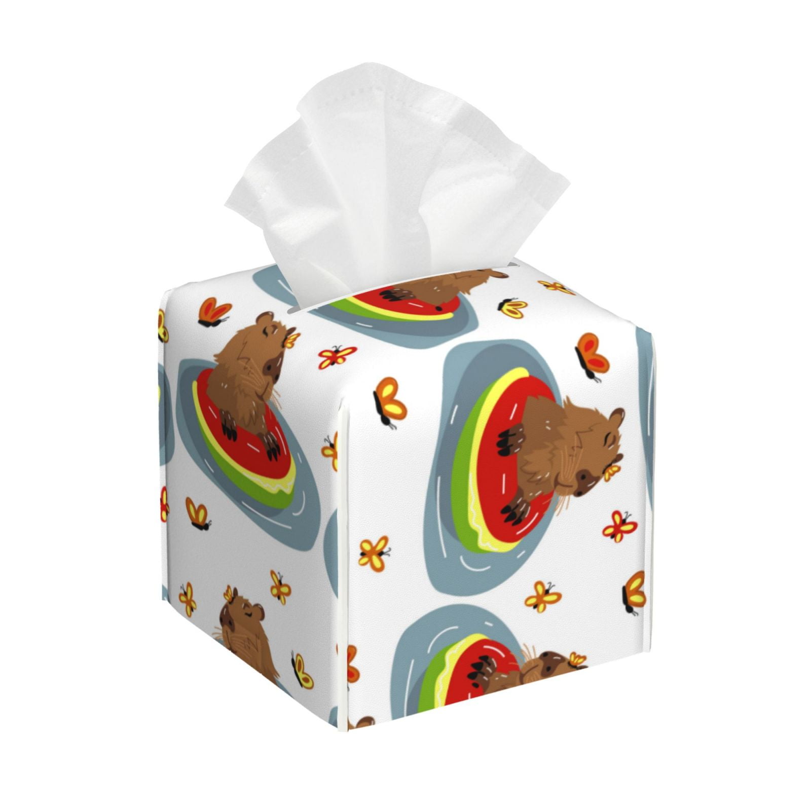 Tissue Box Cover, Capybaras Butterfly Leather Tissue Box Holder ...