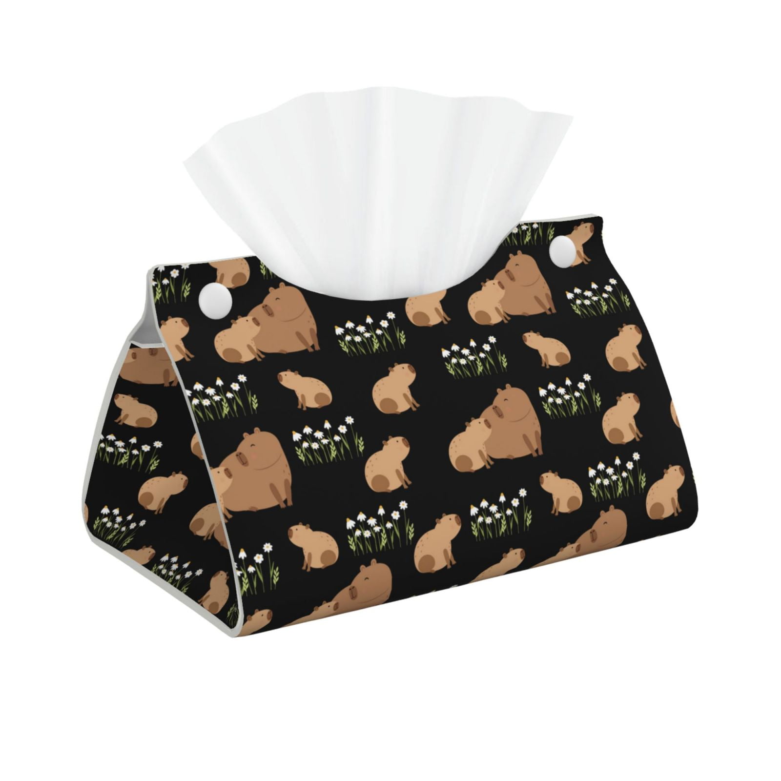 Tissue Box Cover, Capybaras Daisy Leather Rectangular Tissue Holder ...