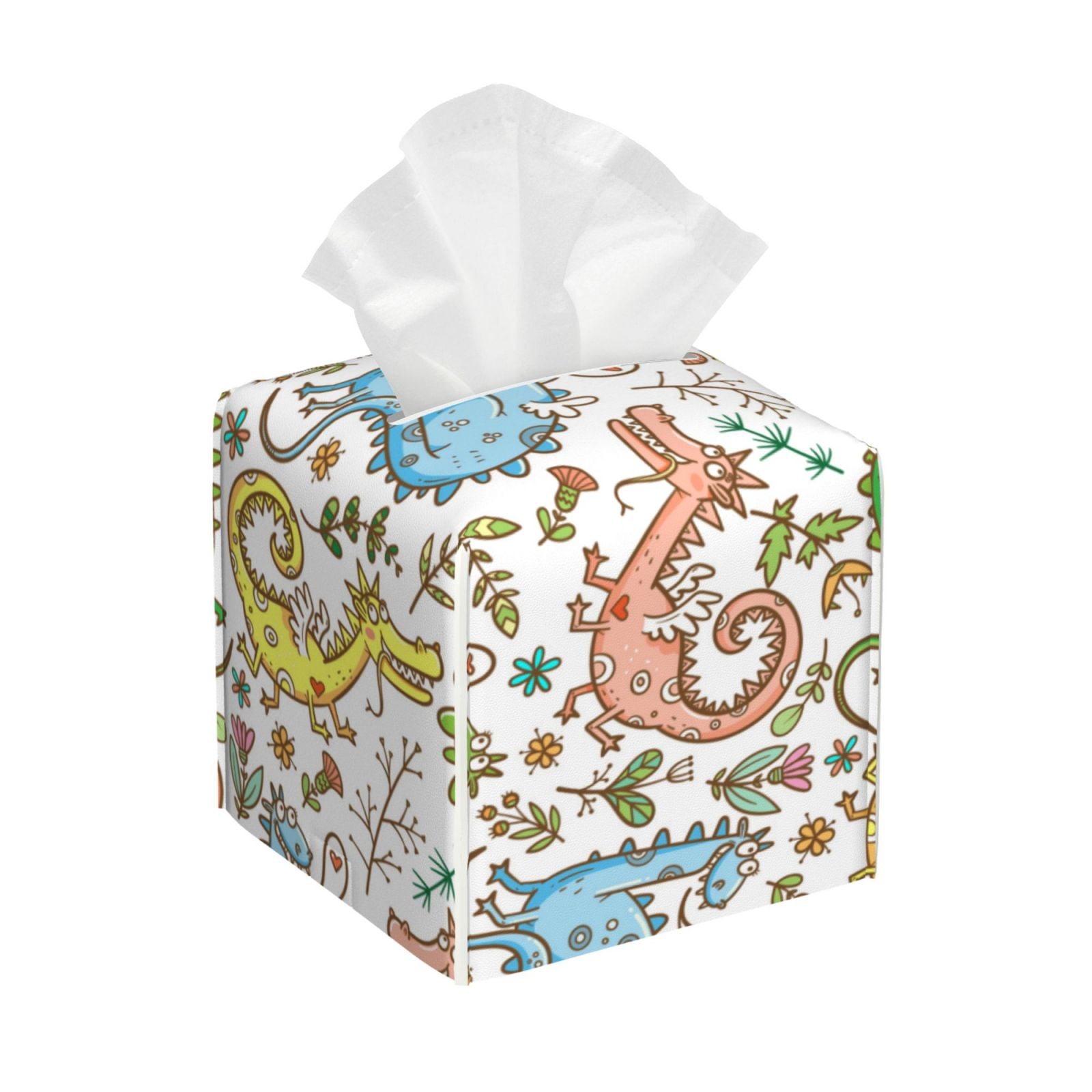 Tissue Box Cover, Cartoon Chameleon Lizard Flower Leather Tissue Box ...