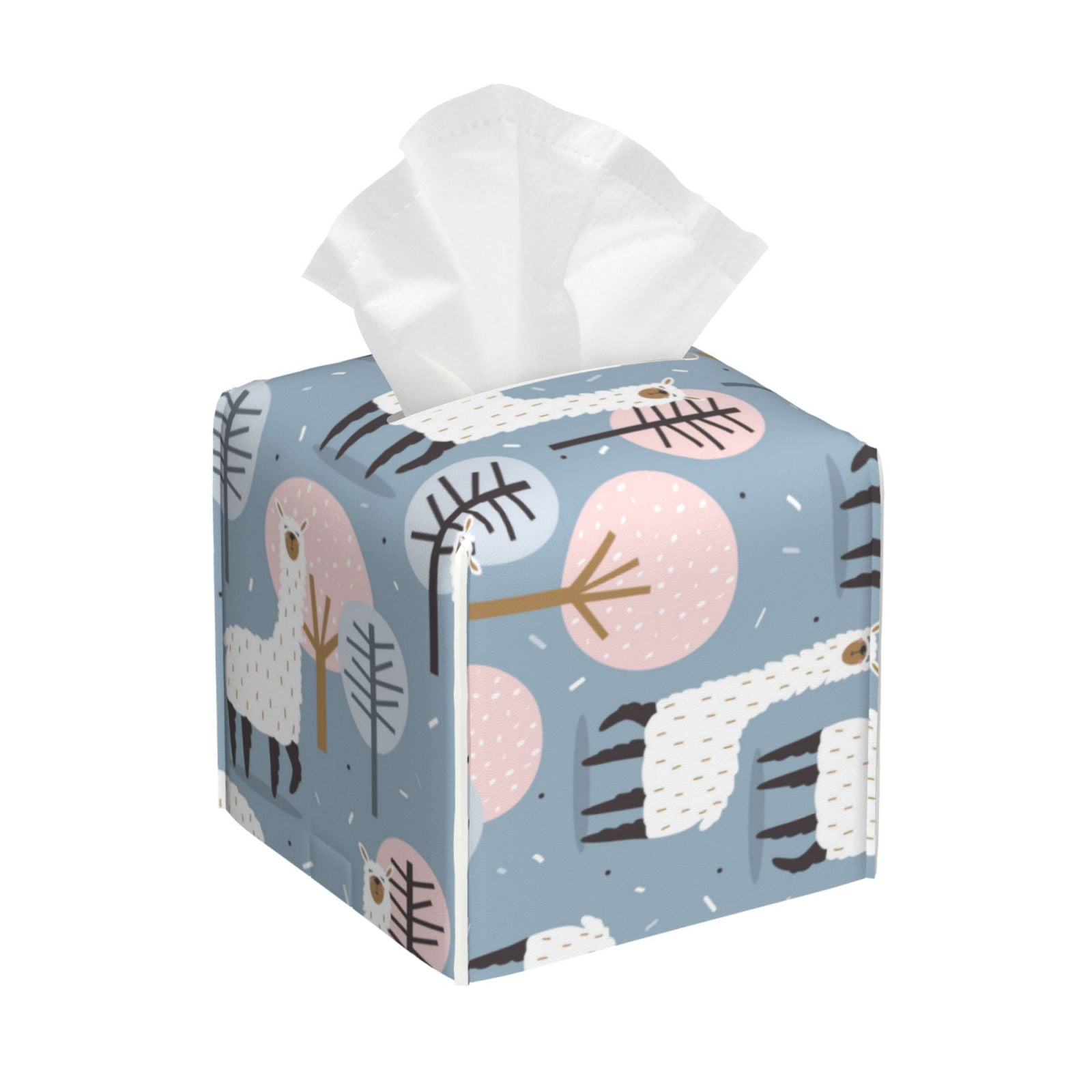 Tissue Box Cover Cartoon Cute Alpaca Tree Tissues Boxes Holder ...