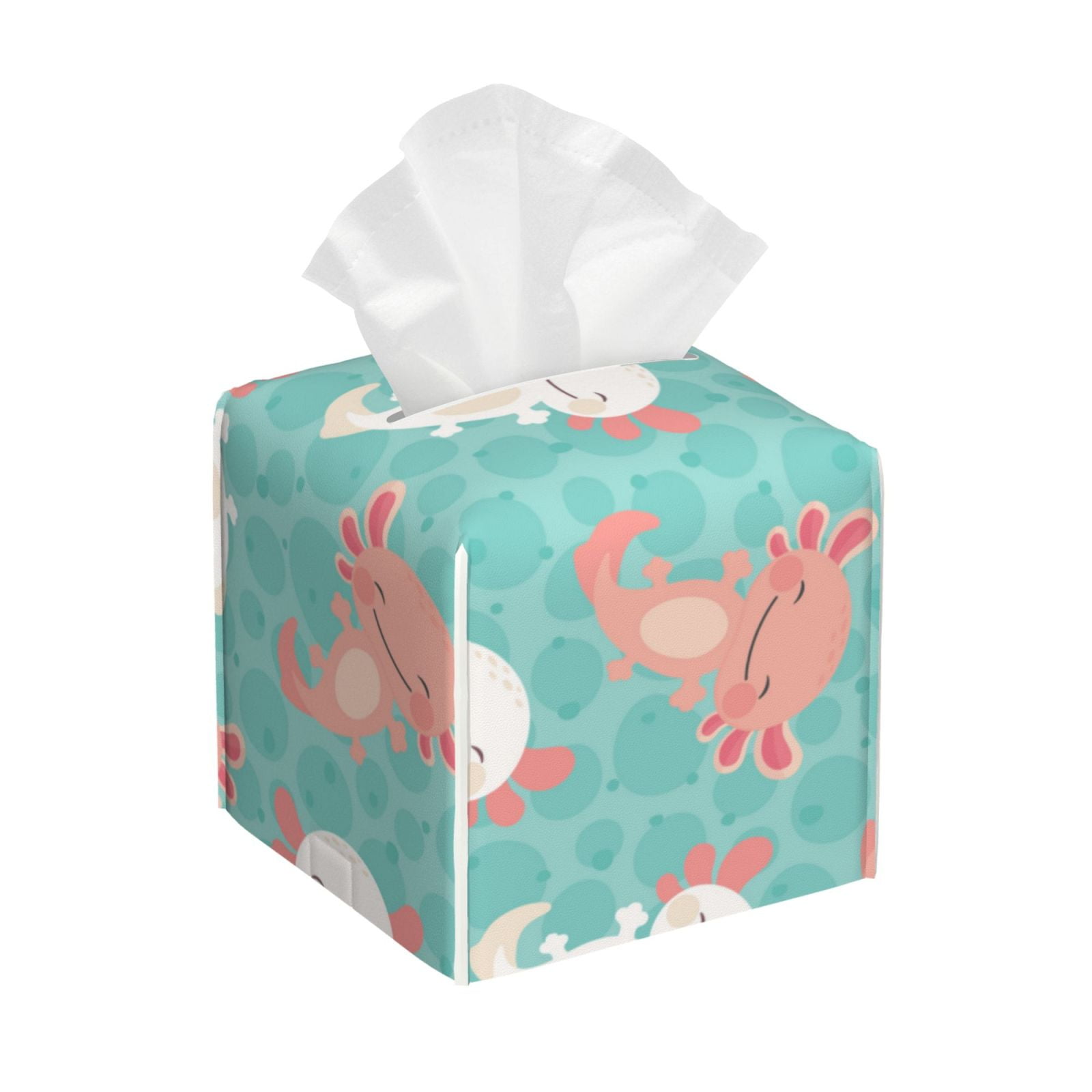 Tissue Box Cover, Cartoon Cute Axolotl Green Leather Tissue Box Holder ...