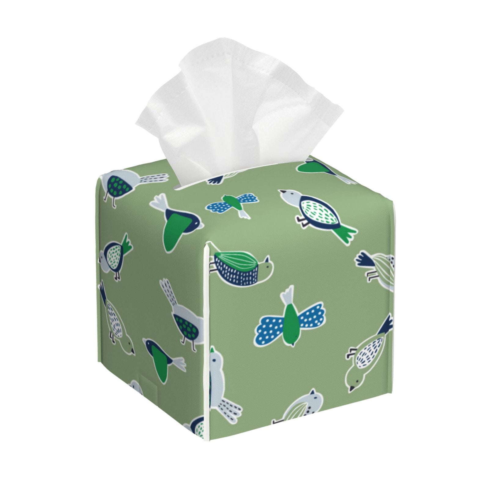 Tissue Box Cover, Cartoon Cute Bird Green Leather Tissue Box Holder ...