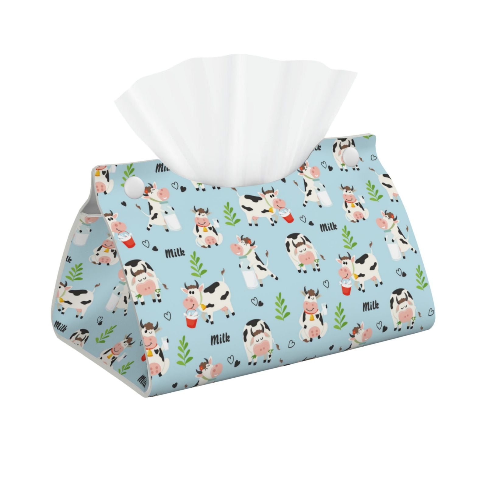 Tissue Box Cover, Cartoon Cute Cow Milk Leaf Leather Rectangular Tissue ...