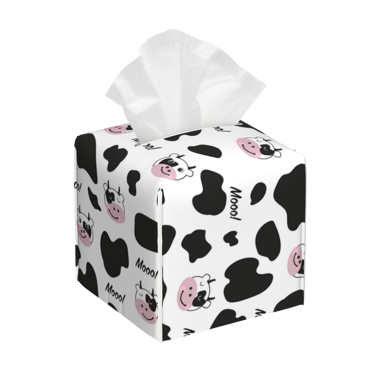Tissue Box Cover, Cartoon Cute Cow Print Cow Head Leather Tissue Box ...