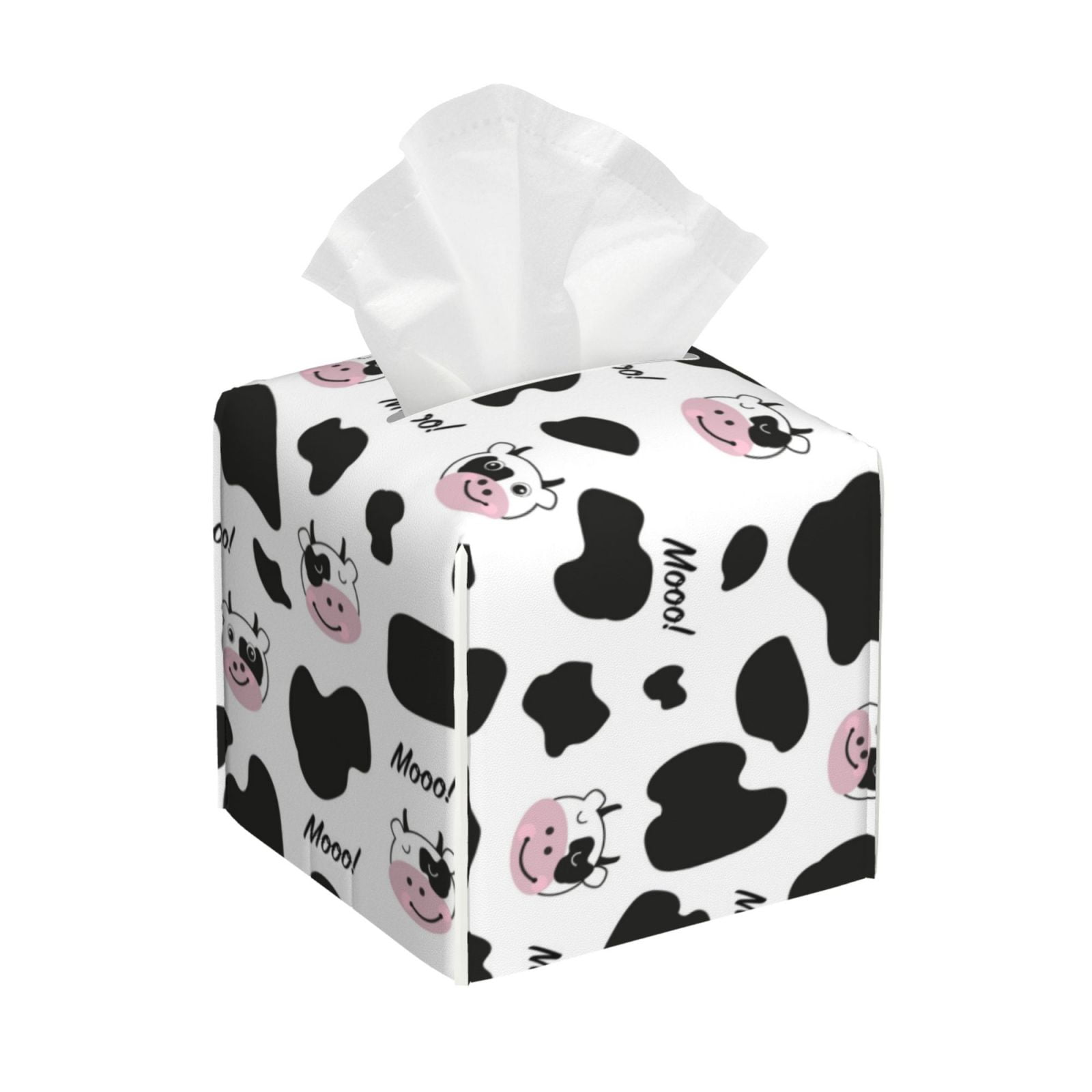 Tissue Box Cover, Cartoon Cute Cow Print Cow Head Leather Tissue Box ...