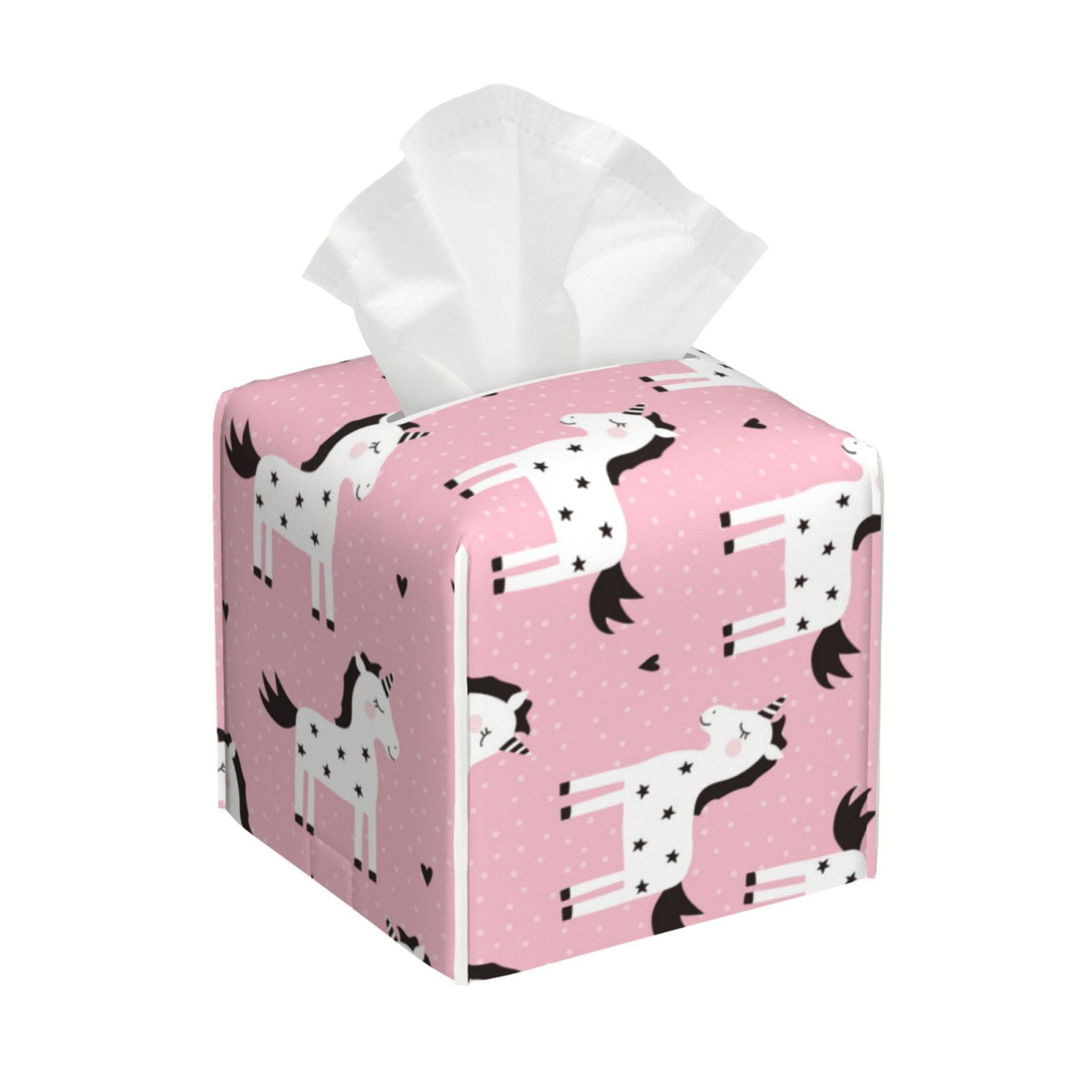 Tissue Box Cover, Cartoon Cute Horse Pink -Modern Square Leather Tissue ...