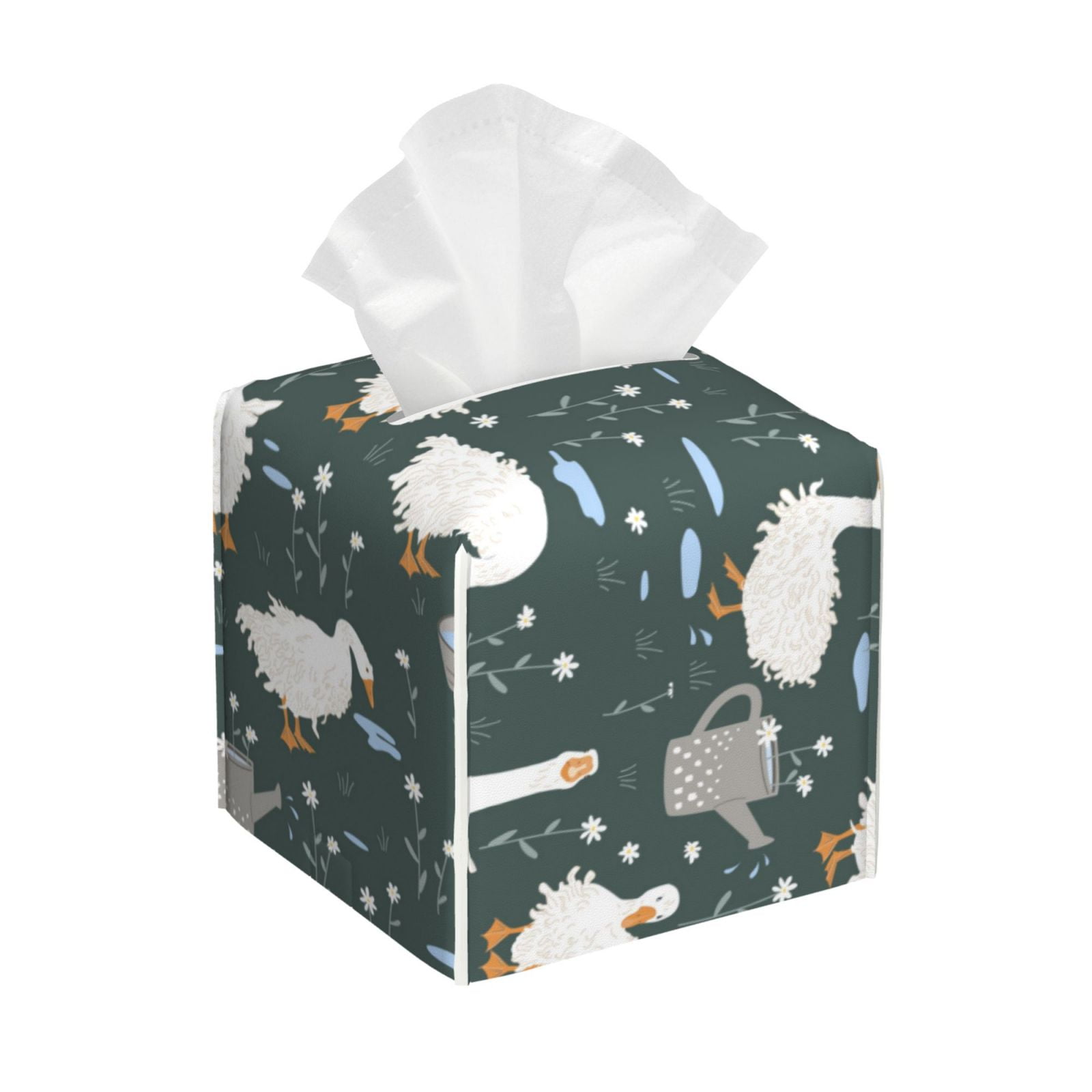 Tissue Box Cover, Cartoon Flower Cute Duck Leather Tissue Box Holder ...