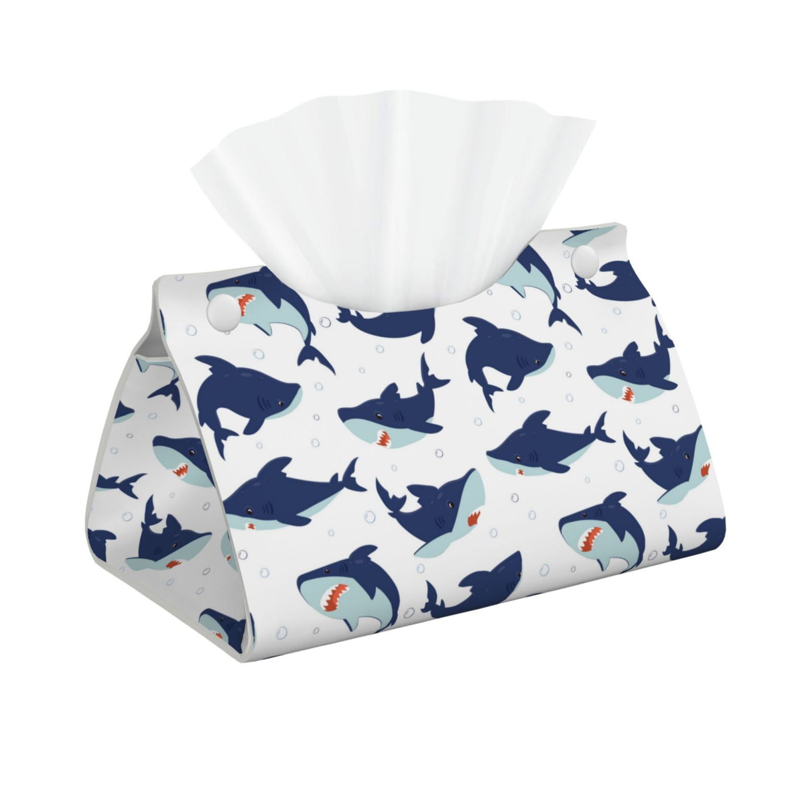 Tissue Box Cover, Cartoon Funny Cute Shark_B Leather Rectangular Tissue ...