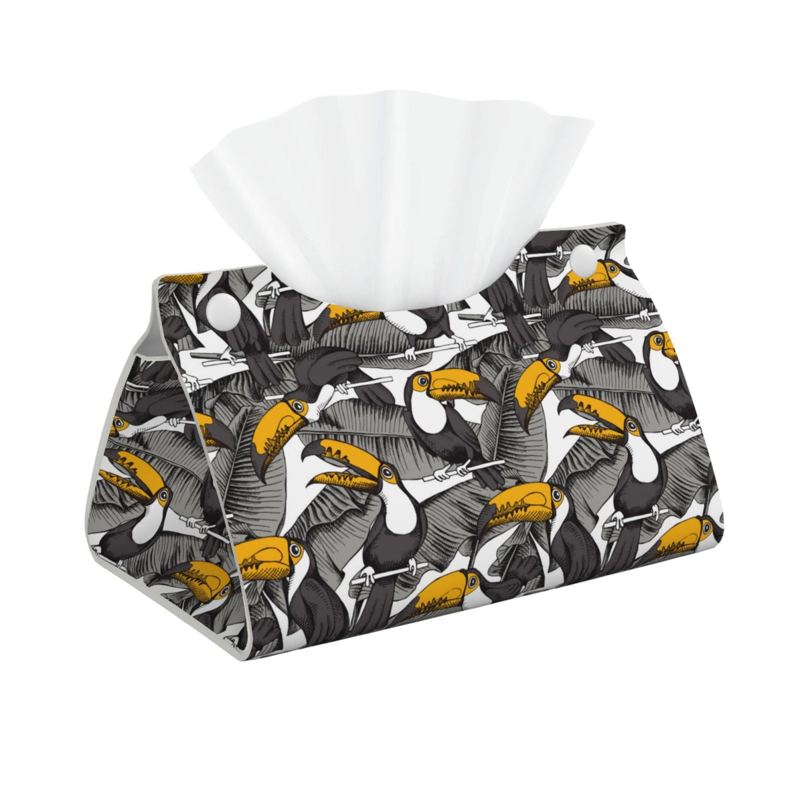 Tissue Box Cover, Cartoon Funny Toucan Bird Plant Leather Rectangular ...