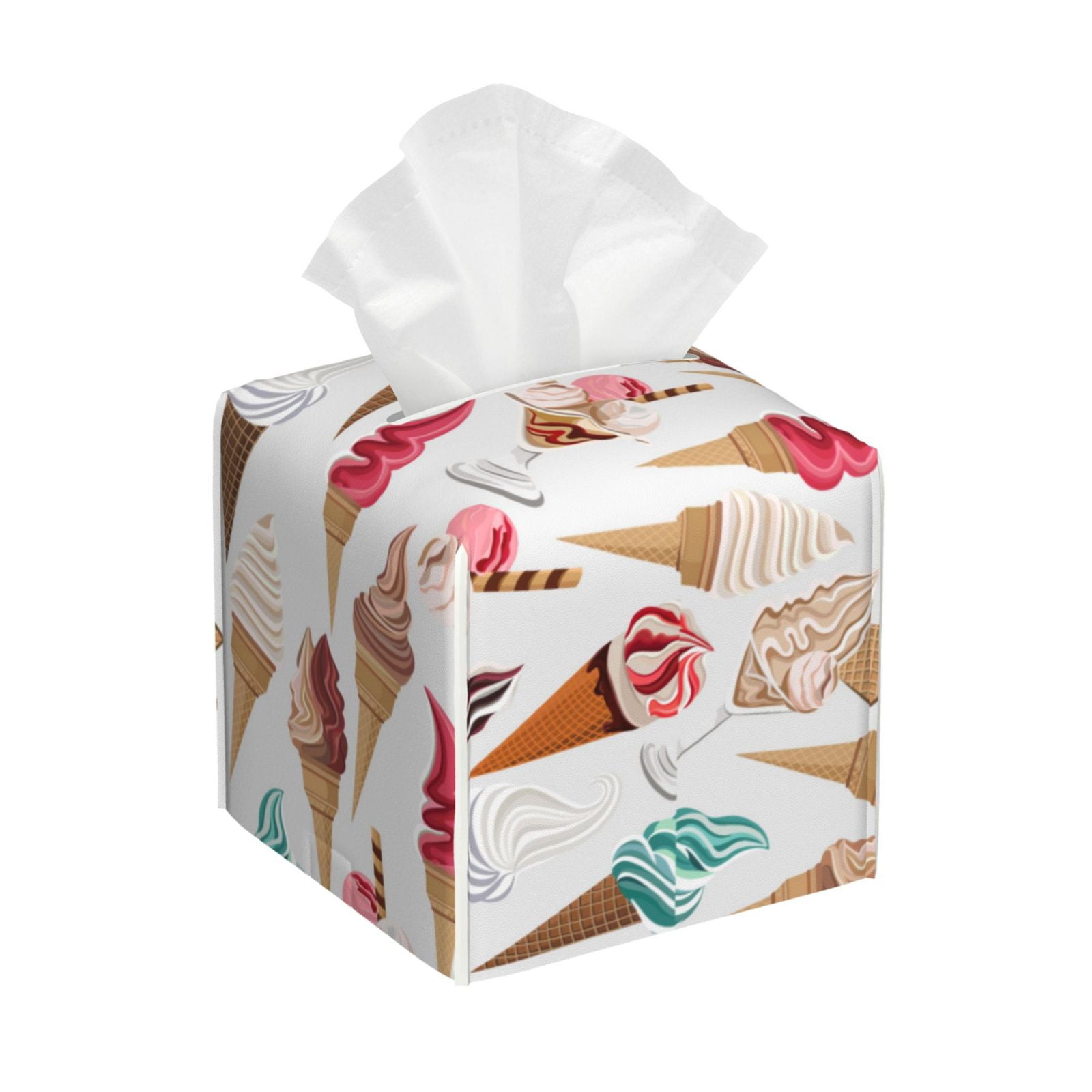 Tissue Box Cover, Cartoon Ice Cream Print Leather Tissue Box Holder ...