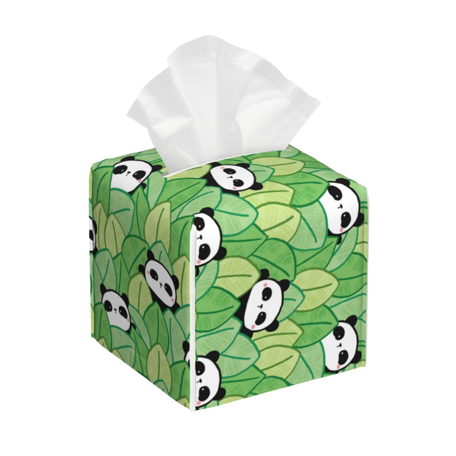 Tissue Box Cover, Cartoon Panda And Leaf 1 Leather Tissue Box Holder ...