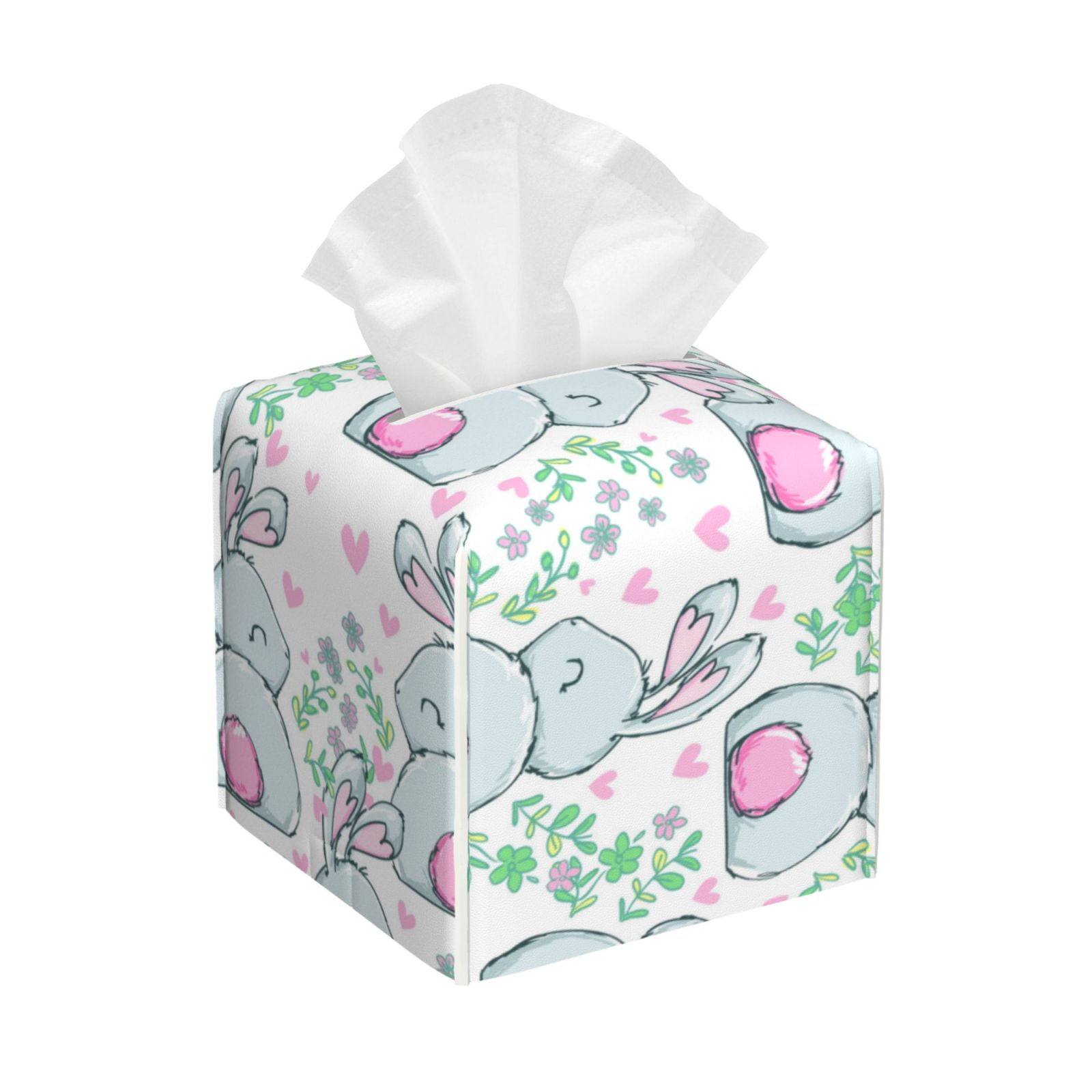 Tissue Box Cover Cartoon Smiling Cute Rabbit Flower Tissues Boxes ...