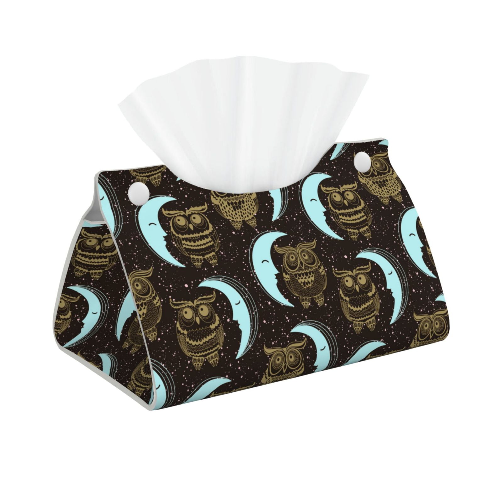 Tissue Box Cover, Cartoon owls moon night starry sky Leather ...