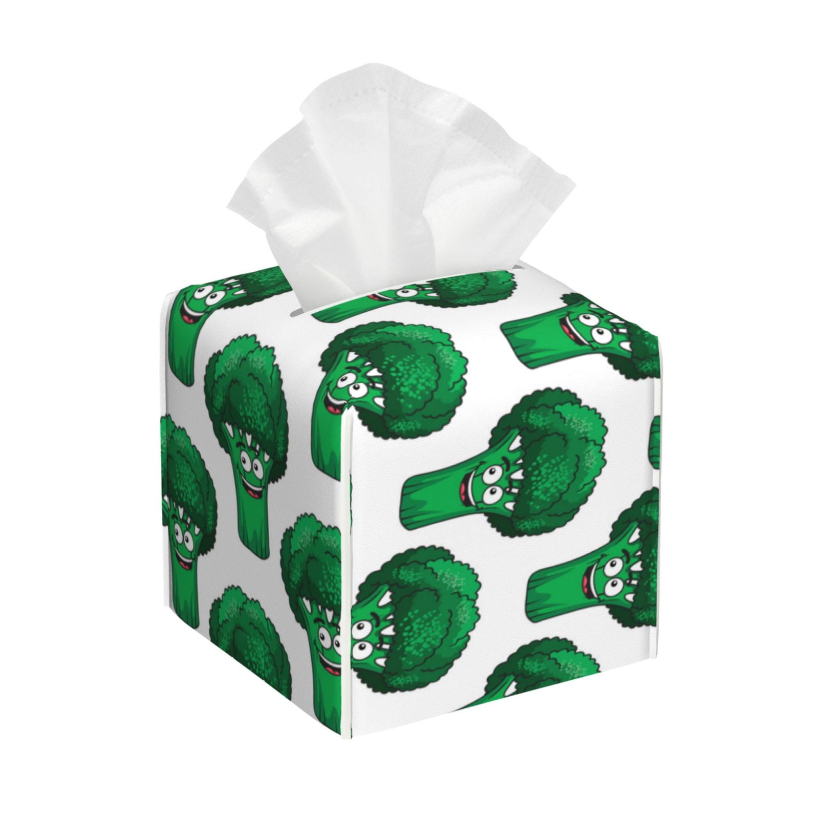 Tissue Box Cover, Cartoon smiling green broccoli cute Leather Tissue ...