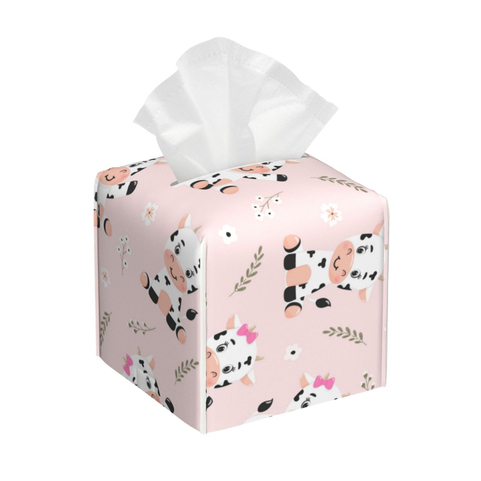 Tissue Box Cover, Casual Cute Cow Flower Leaves Leather Tissue Box ...