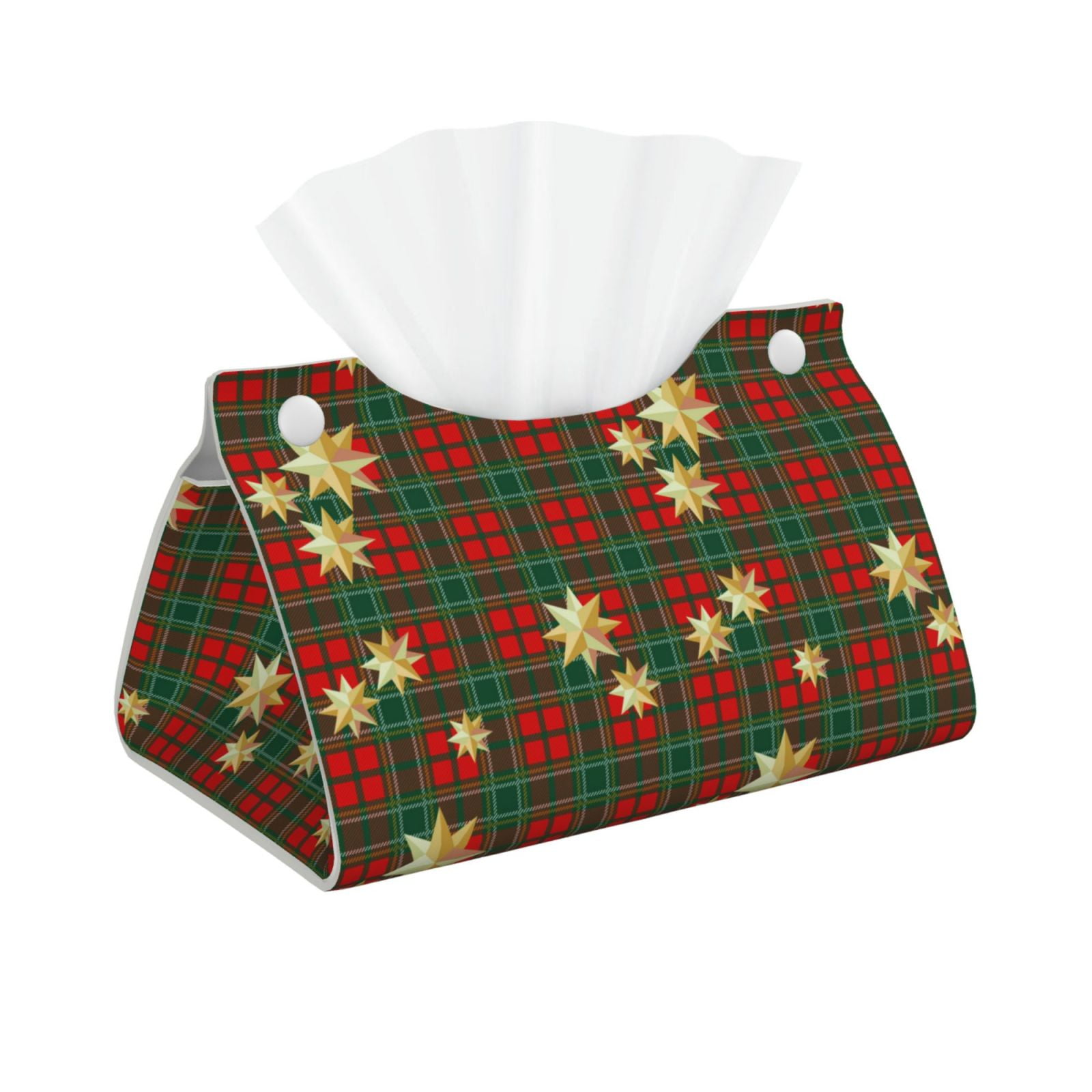 Tissue Box Cover, Checkered With Golden Stars Rectangular Leather ...