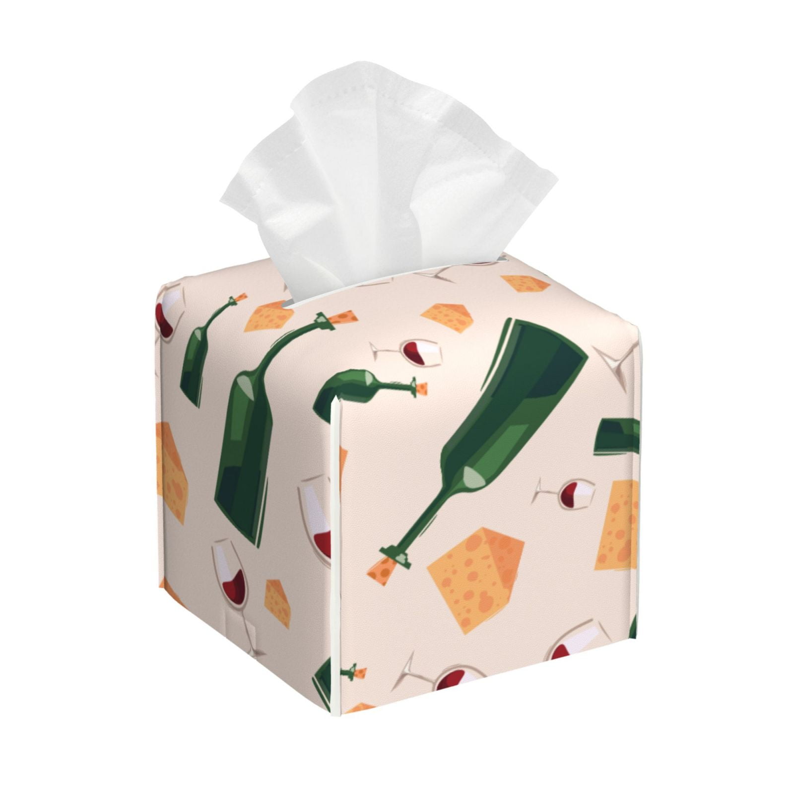Tissue Box Cover, Cheese Wine Bottle Print Leather Tissue Box Holder ...