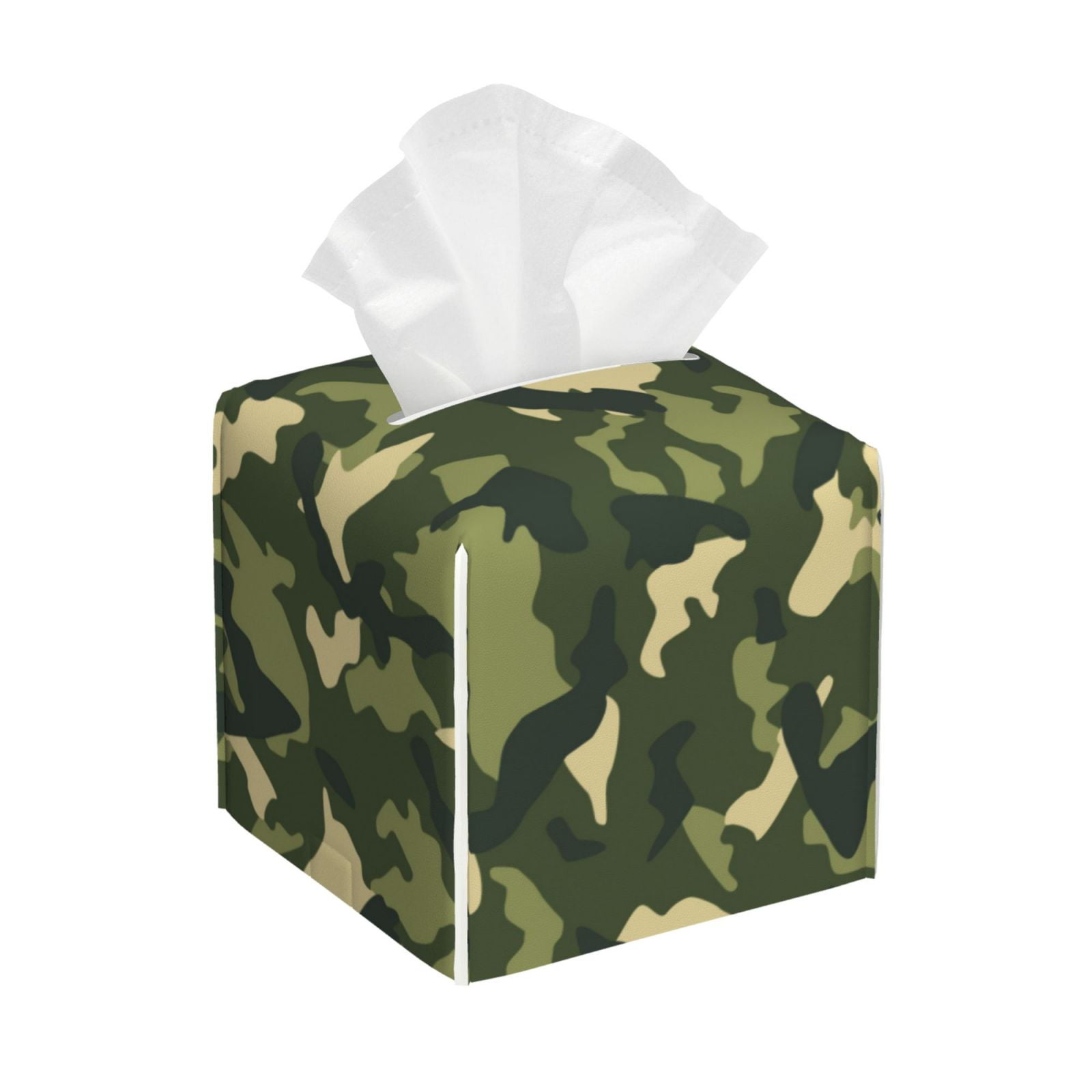 Tissue Box Cover, Classic Camouflage Green Leather Tissue Box Holder ...