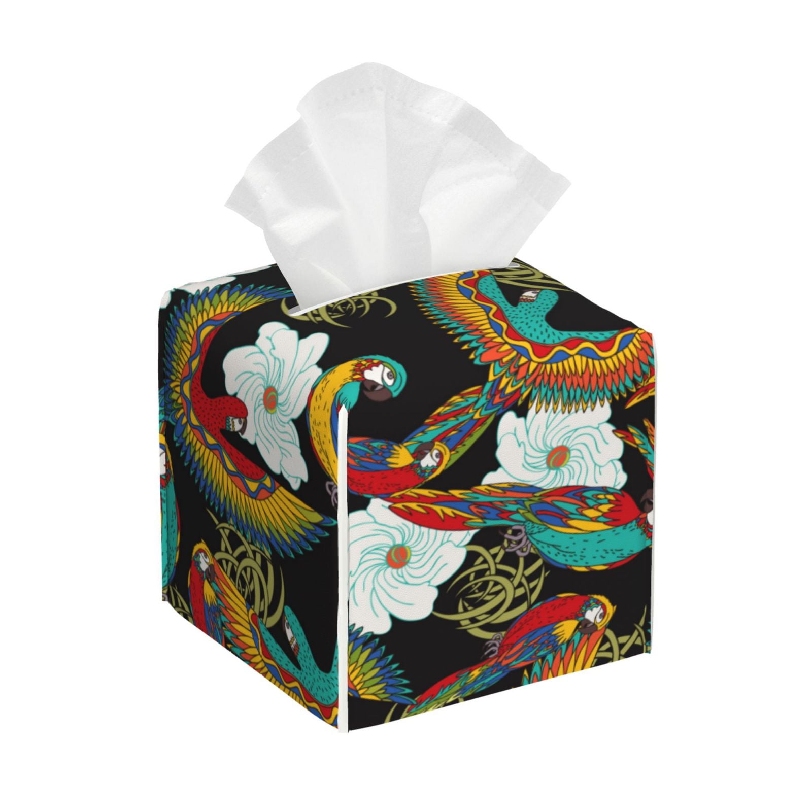 Tissue Box Cover Classic Color Parrot Flower Tissues Boxes Holder ...