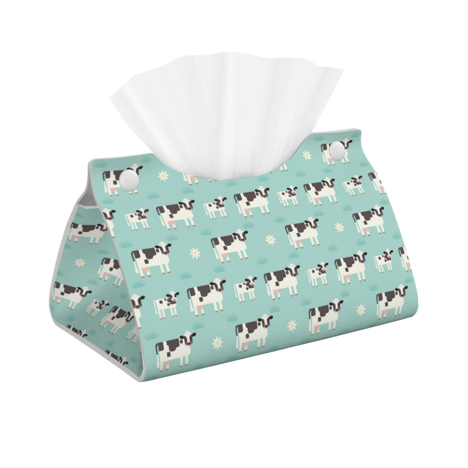Tissue Box Cover, Classic Cute Cartoon Cow Green Leather Rectangular ...