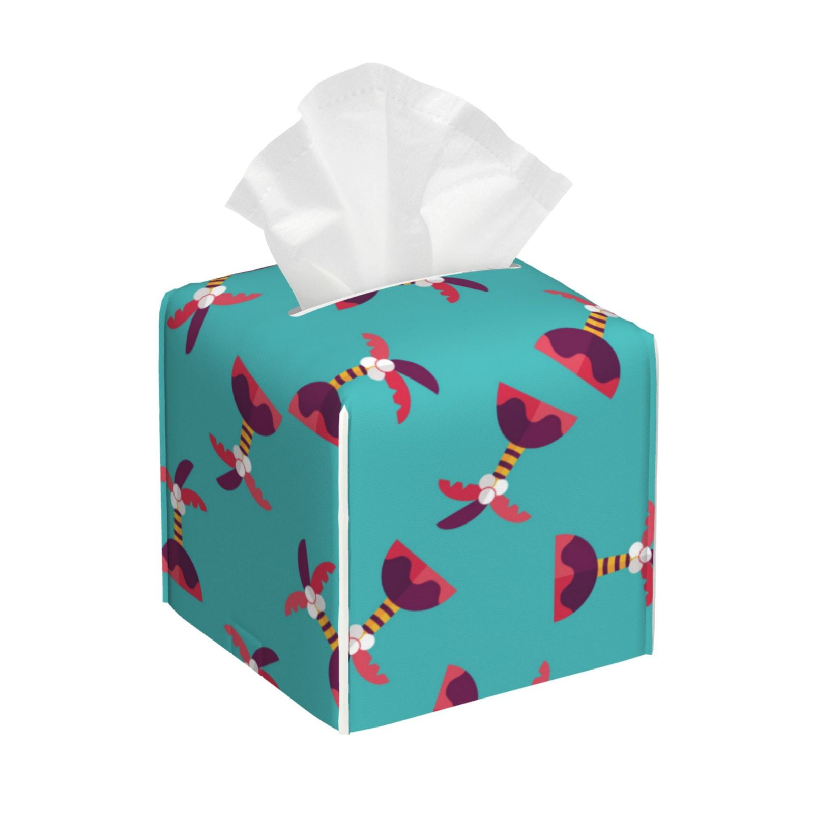 Tissue Box Cover, Coconut Palm Red Leather Tissue Box Holder Square for ...