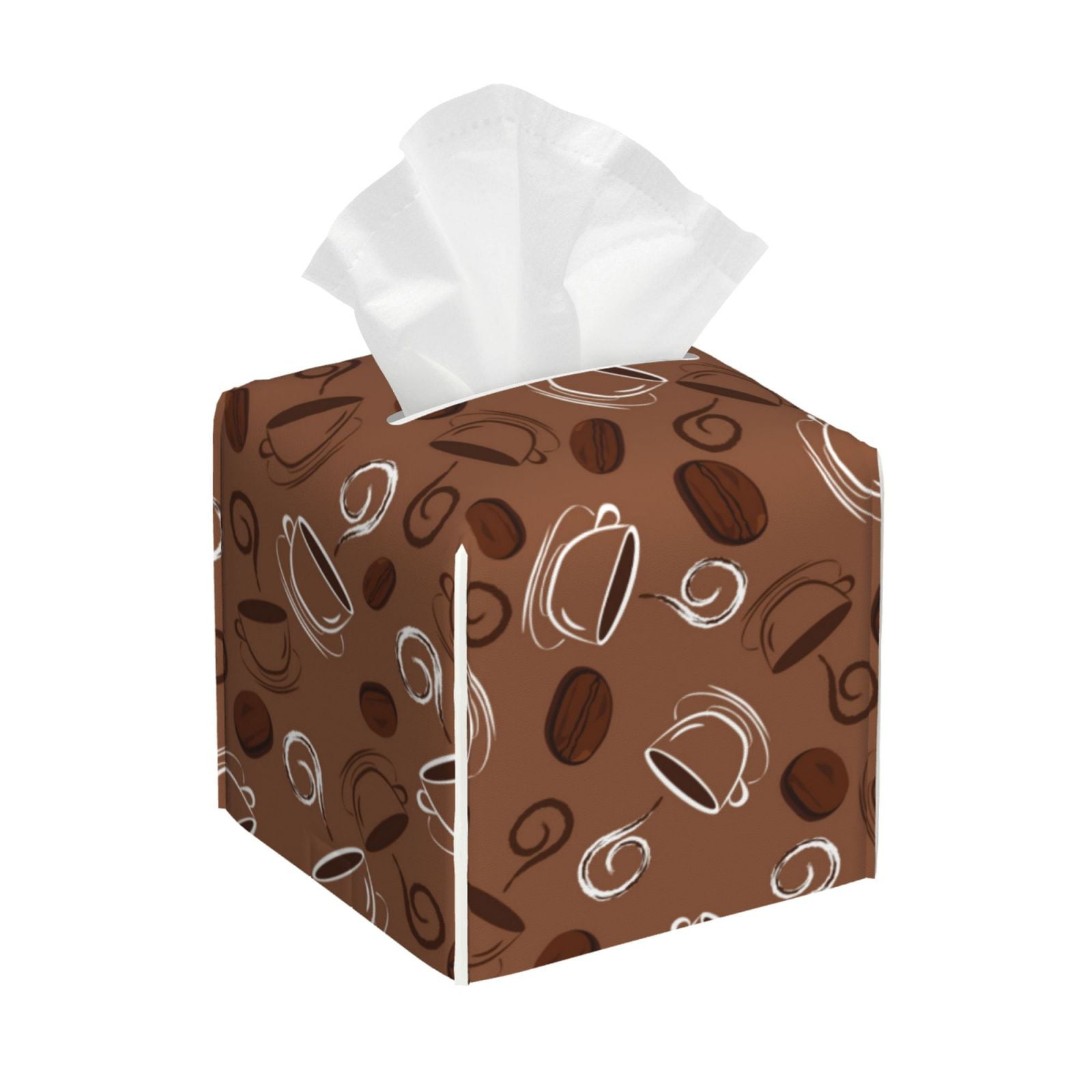 Tissue Box Cover, Coffee Bean and Mug Print Leather Tissue Box Holder ...