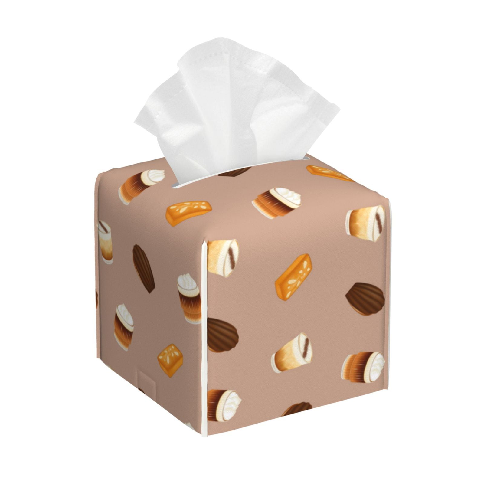 Tissue Box Cover, Coffee Biscuit Chocolate Print Leather Tissue Box ...