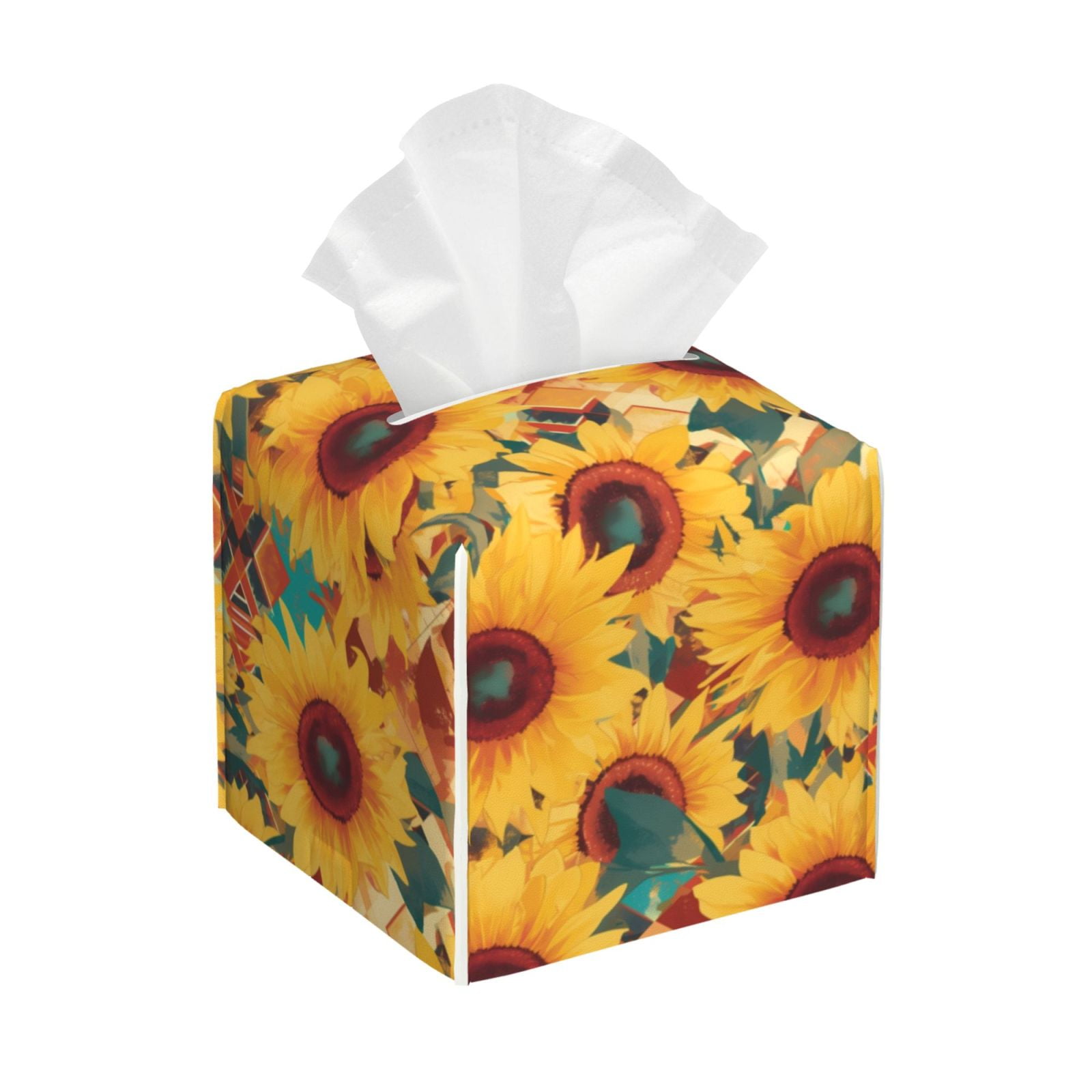 Tissue Box Cover, Colorful Bohemian Sunflower Leather Tissue Box Holder ...