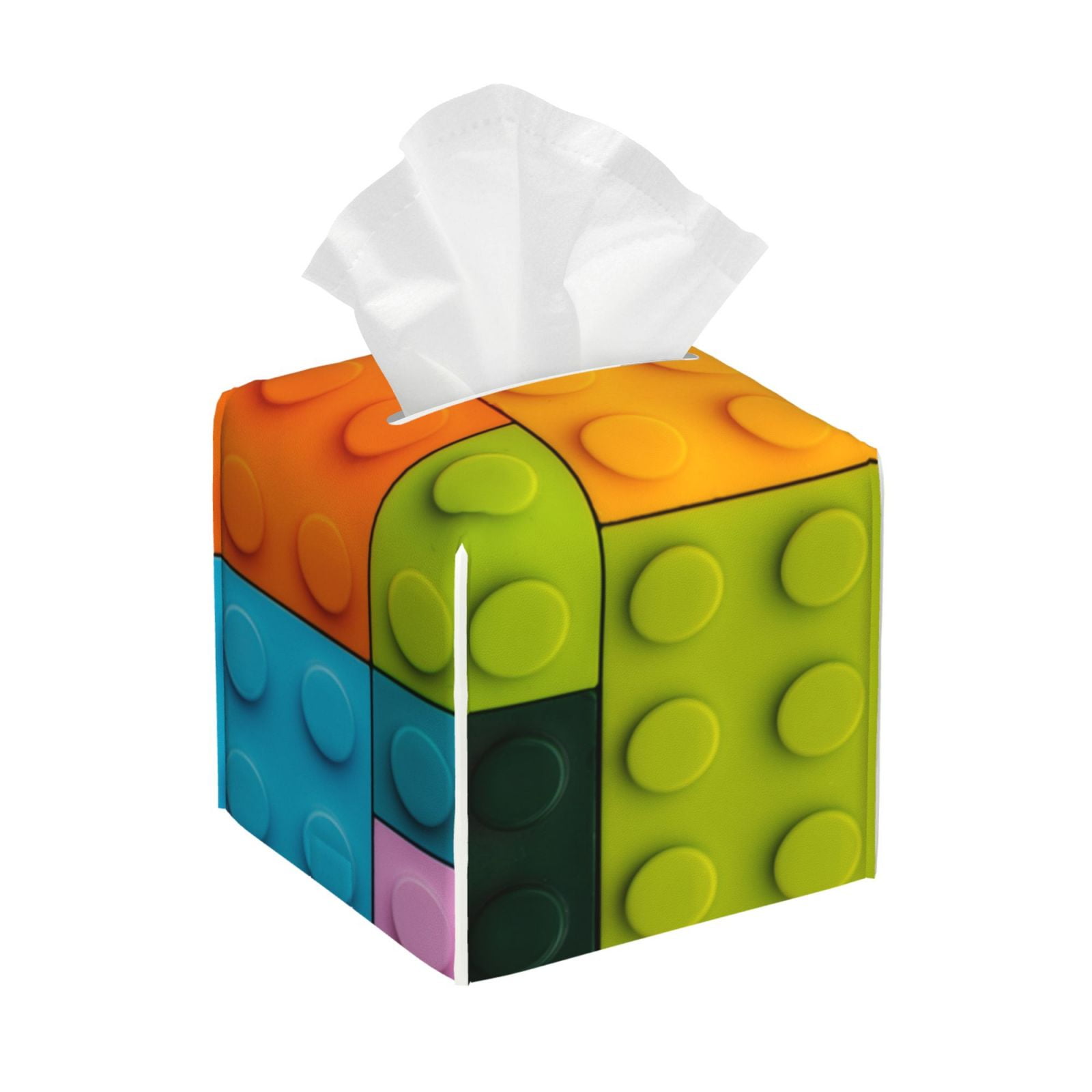 Tissue Box Cover, Colorful Building Blocks Leather Tissue Box Holder ...