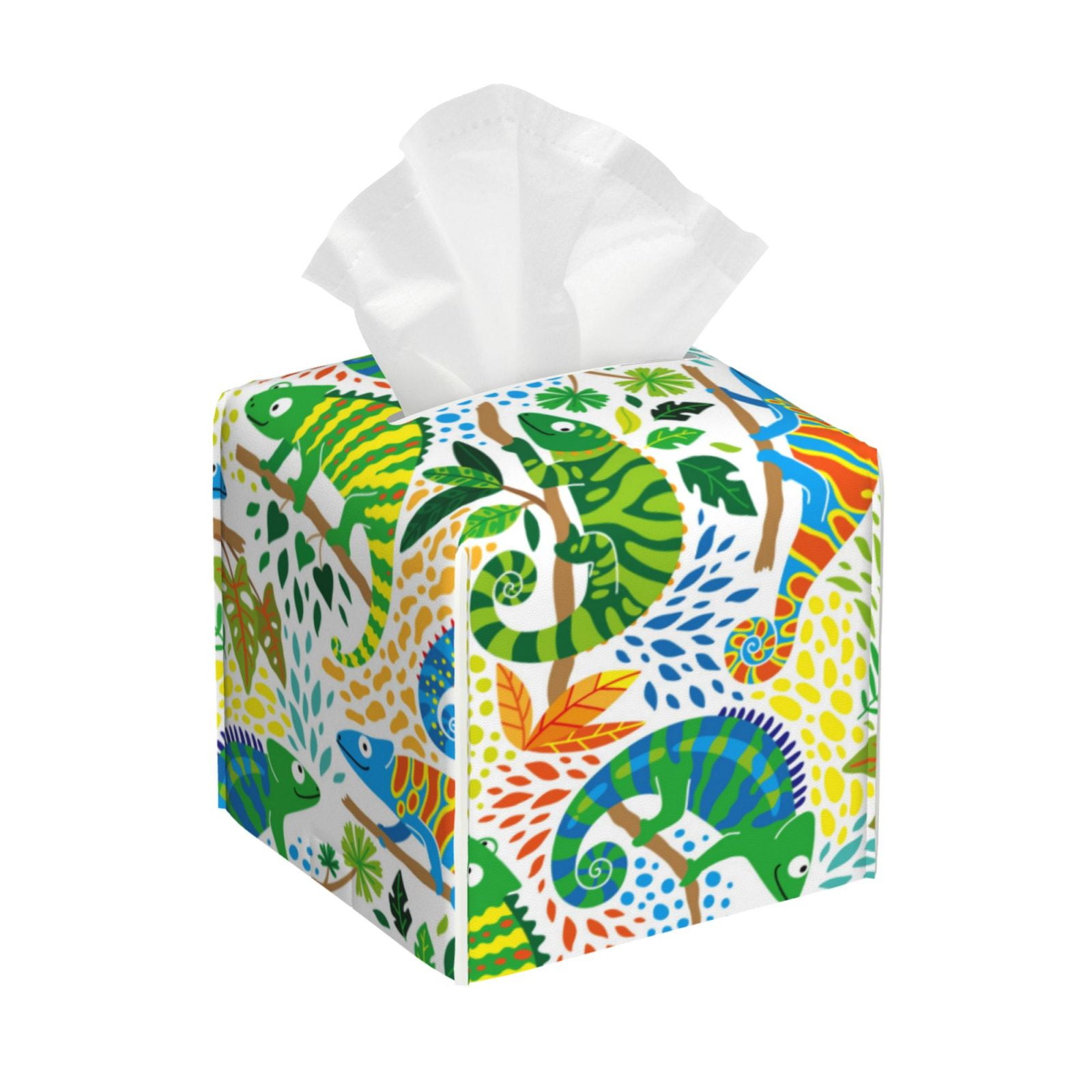 Tissue Box Cover, Colorful Chameleon Plant Leather Tissue Box Holder ...