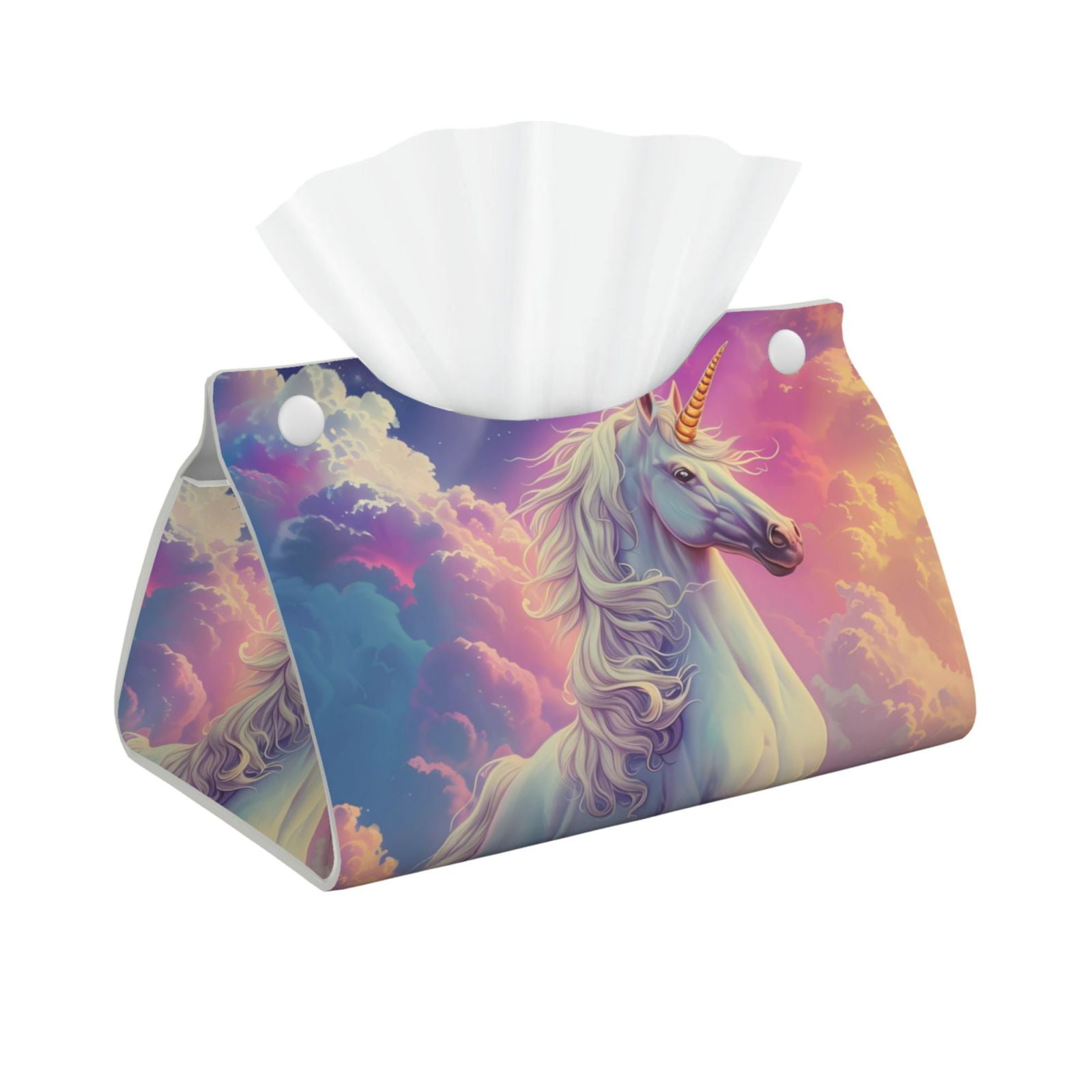 Tissue Box Cover, Colorful Cloud White Horse Rectangular Leather Tissue ...