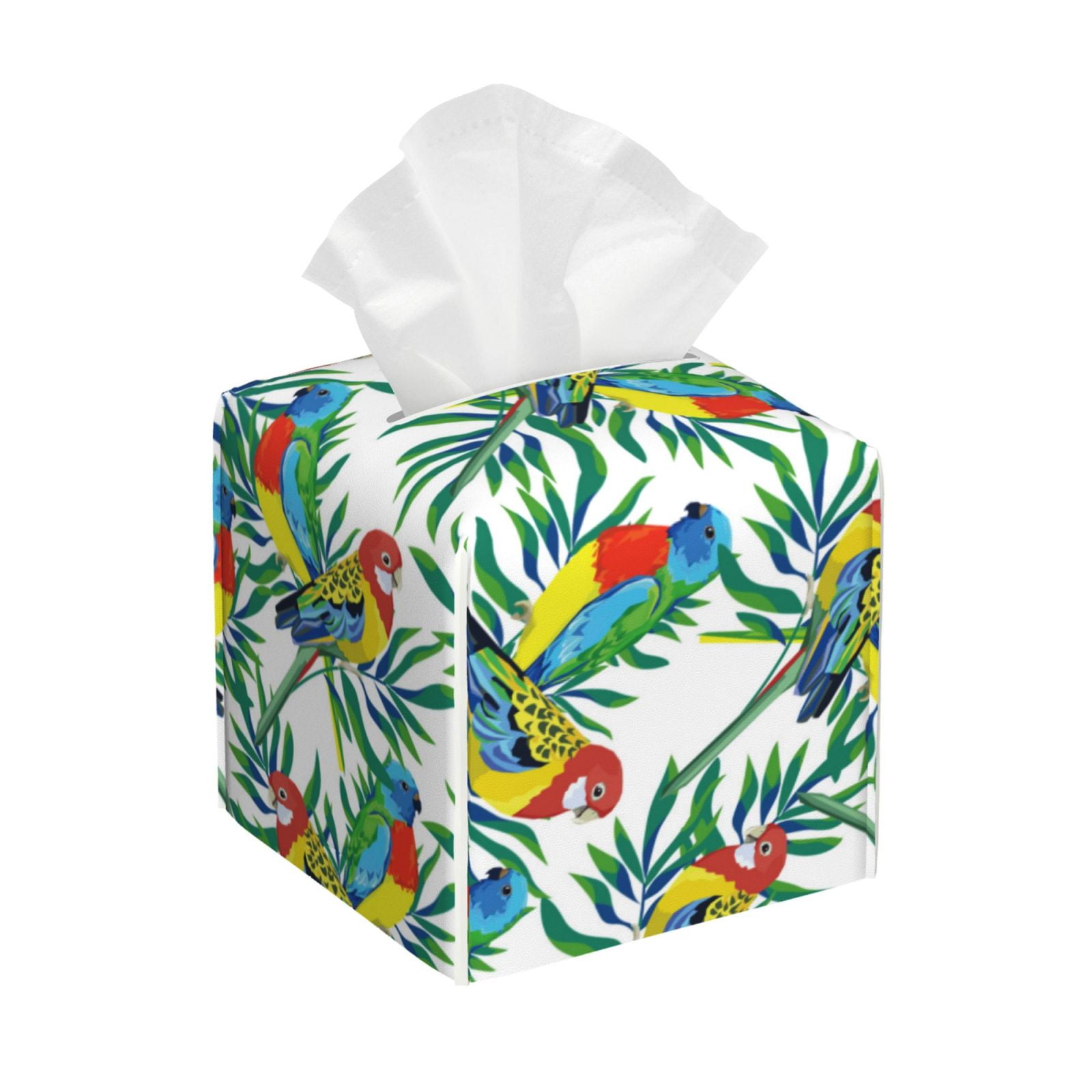 Tissue Box Cover Colorful Cute Parrot Palm Leaves Tissues Boxes Holder ...