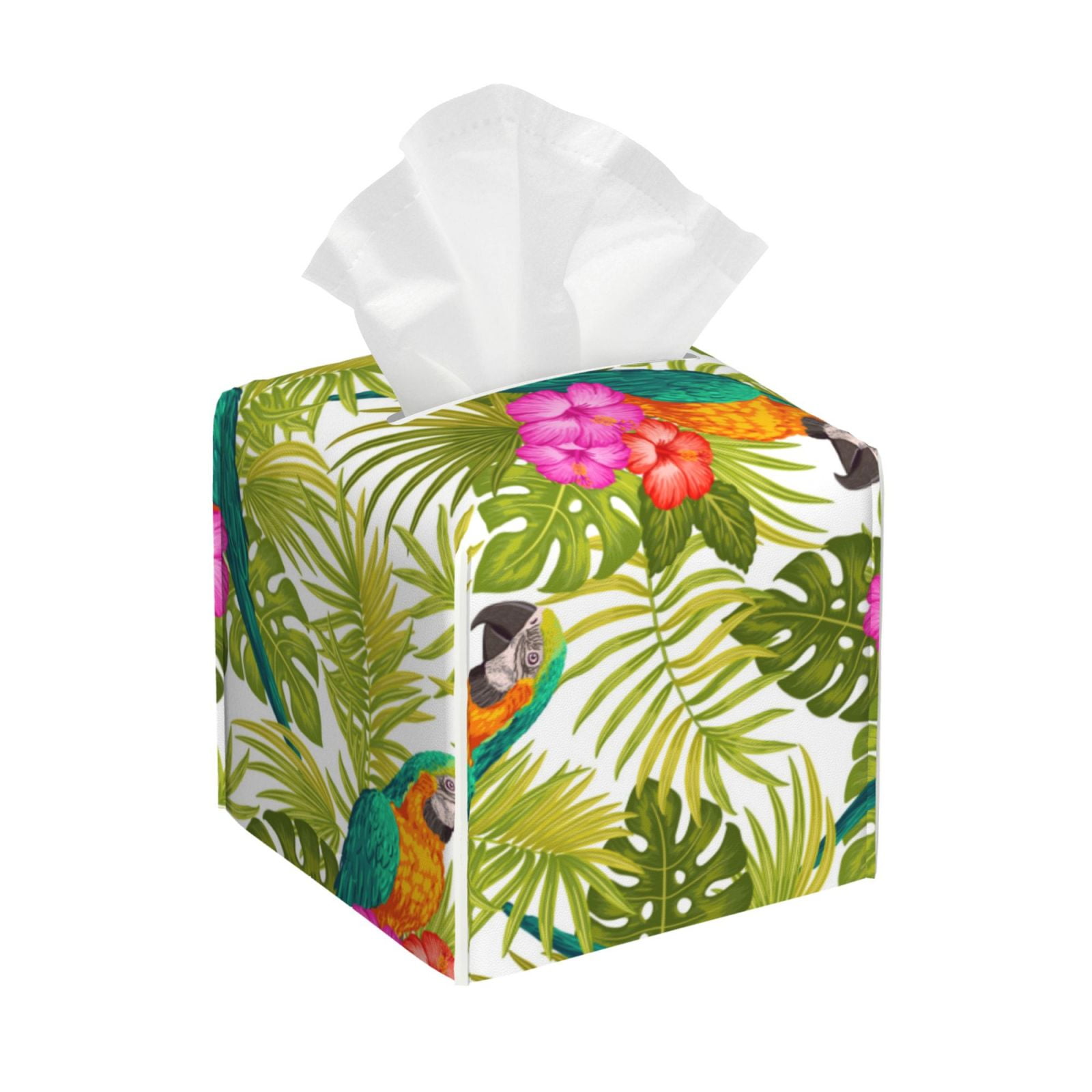 Tissue Box Cover Colorful Cute Parrots Flower Plant Tissues Boxes ...