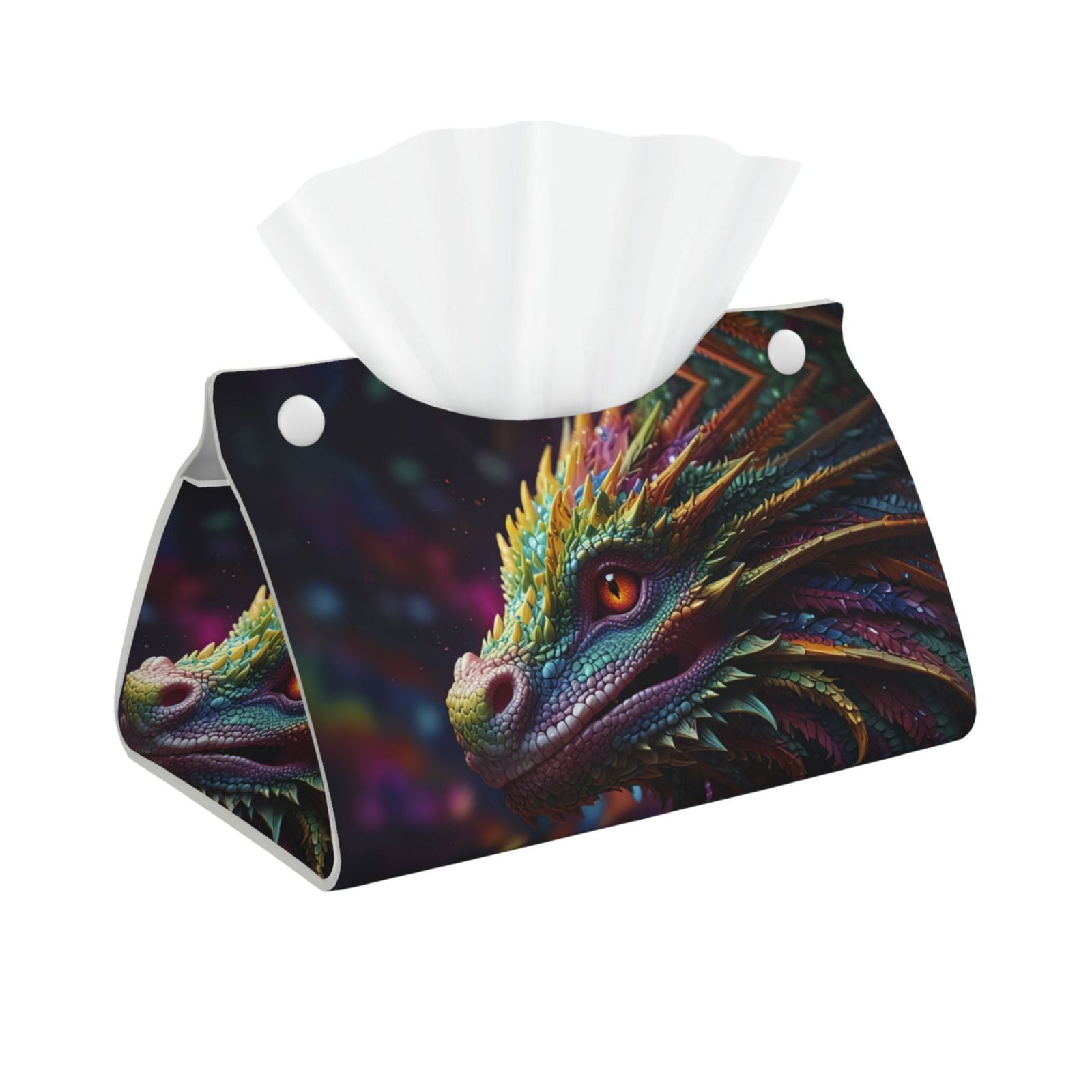 Tissue Box Cover, Colorful Dragon Head Profile Rectangular Leather ...