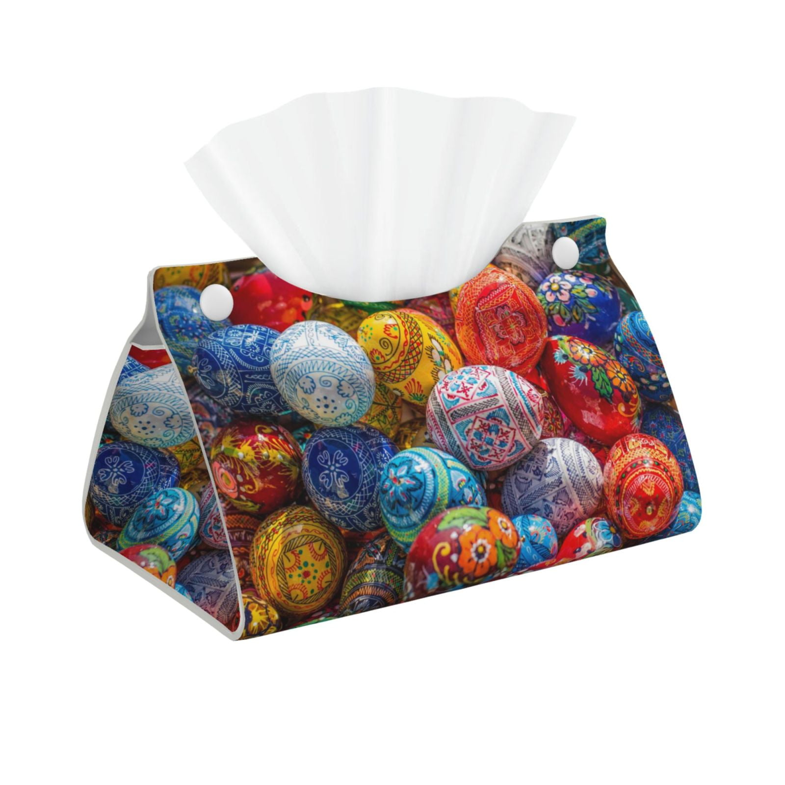 Tissue Box Cover, Colorful Hand Painted Easter Eggs Rectangular Leather ...