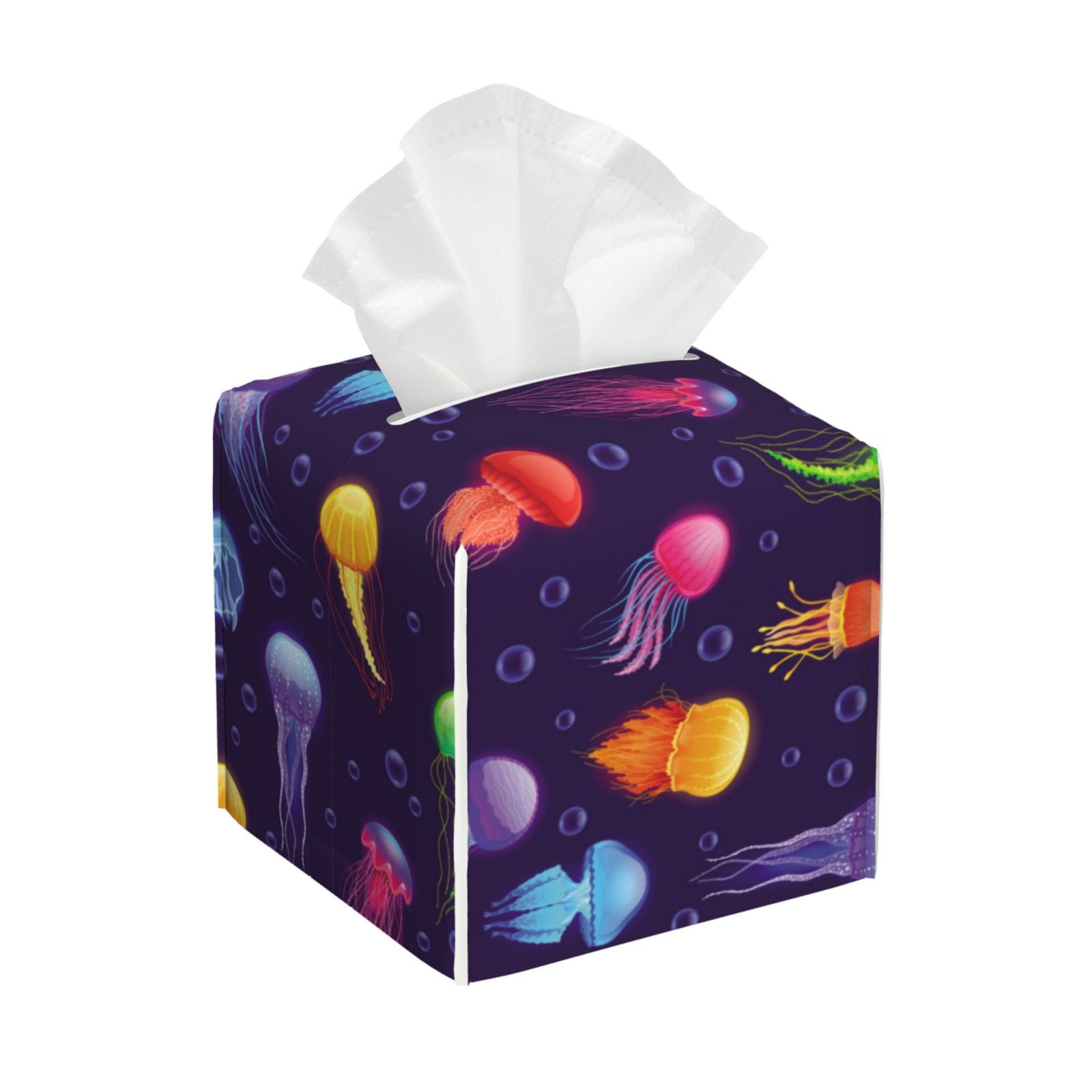 Tissue Box Cover, Colorful Light Jellyfish Leather Tissue Box Holder ...