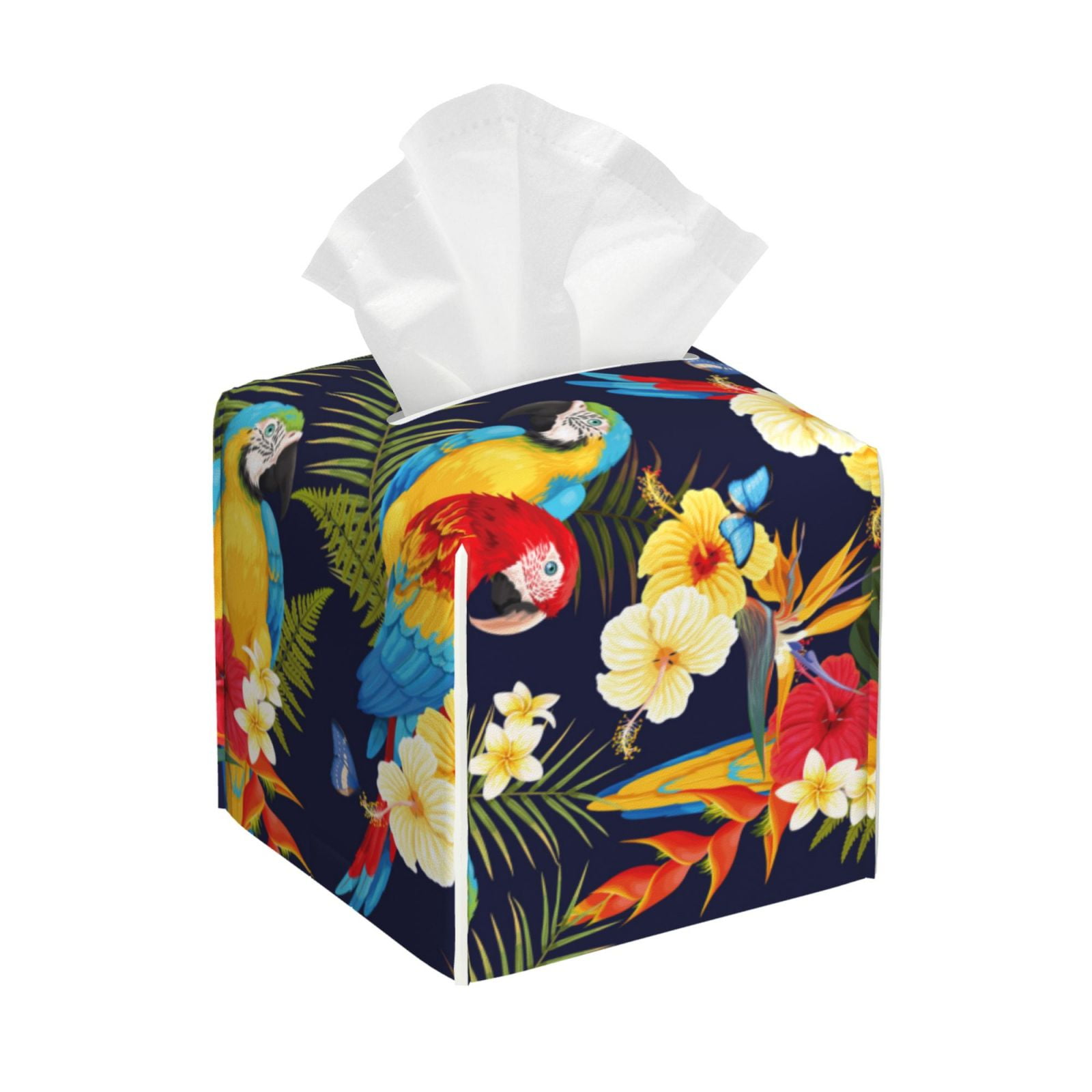 Tissue Box Cover Colorful Macaw Parrot Plant Tissues Boxes Holder ...