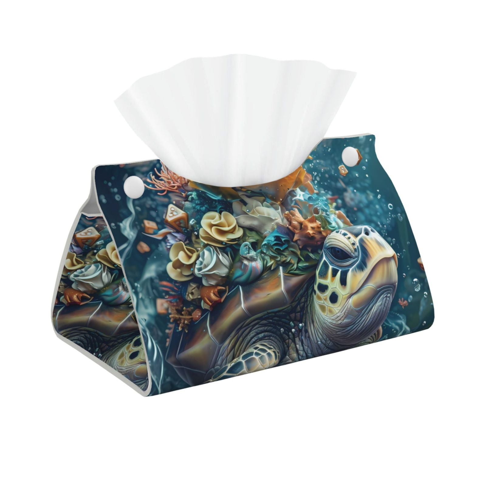 Tissue Box Cover, Colorful Plant Turtle Rectangular Leather Tissue ...